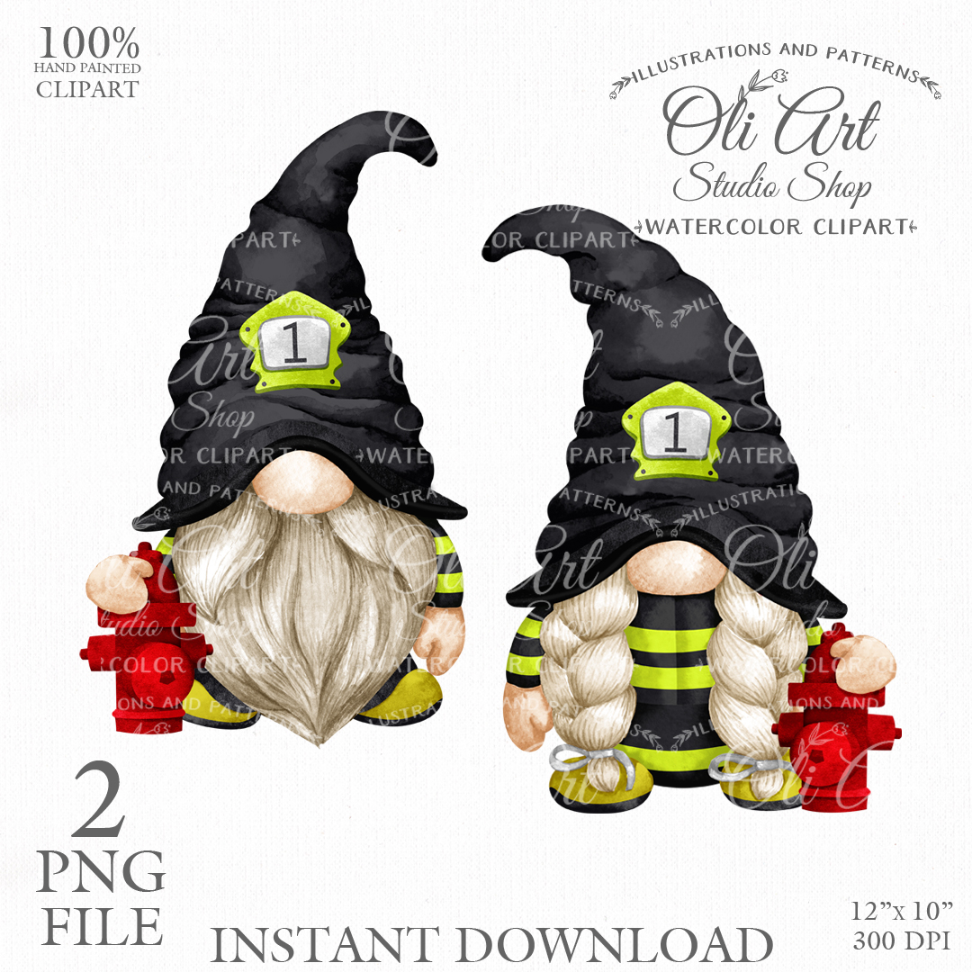 Firefighter Gnome Clipart. Fire Hydrant, Hand Drawn Graphics | Inspire ...