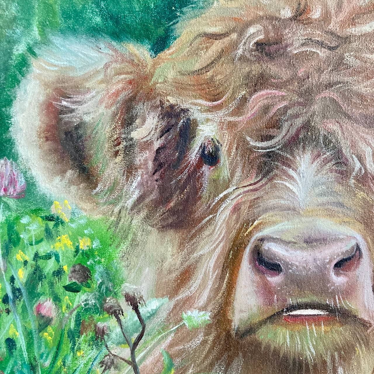 Cute Cow Painting, Original Oil Painting, Brown Cow Artwork, - Inspire ...