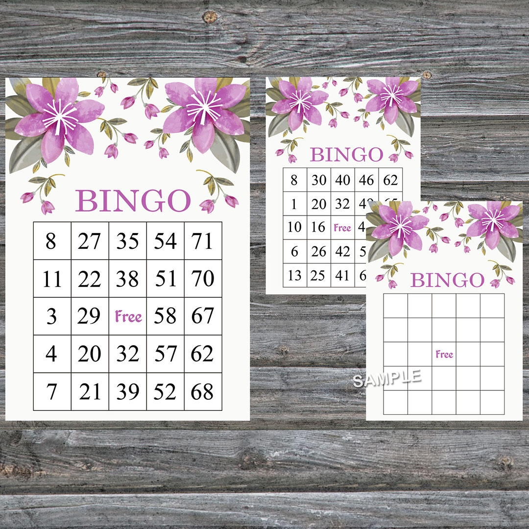 Purple Flowers bingo game card,Floral bingo game card,Floral - Inspire ...