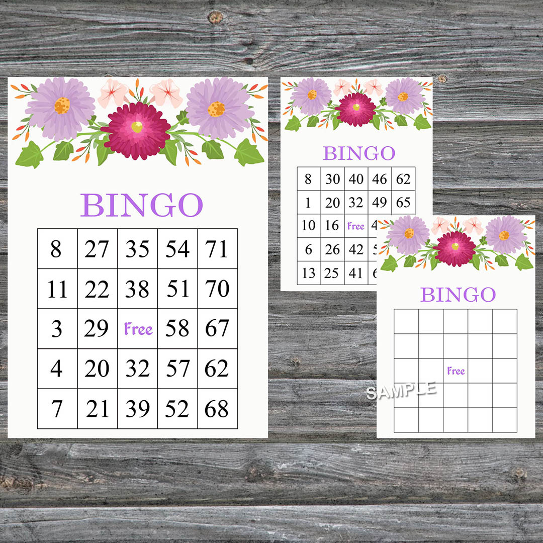 Purple and burgundy Flowers bingo game card,Floral bingo gam | Inspire ...