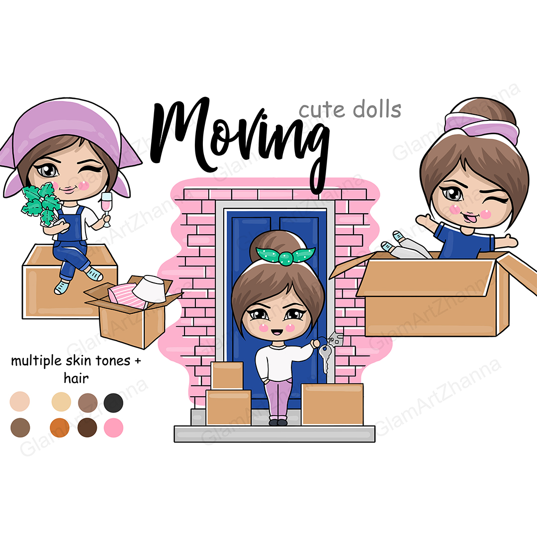 Moving CUTE DOLLS | Relocation Clipart Bundle - Inspire Uplift