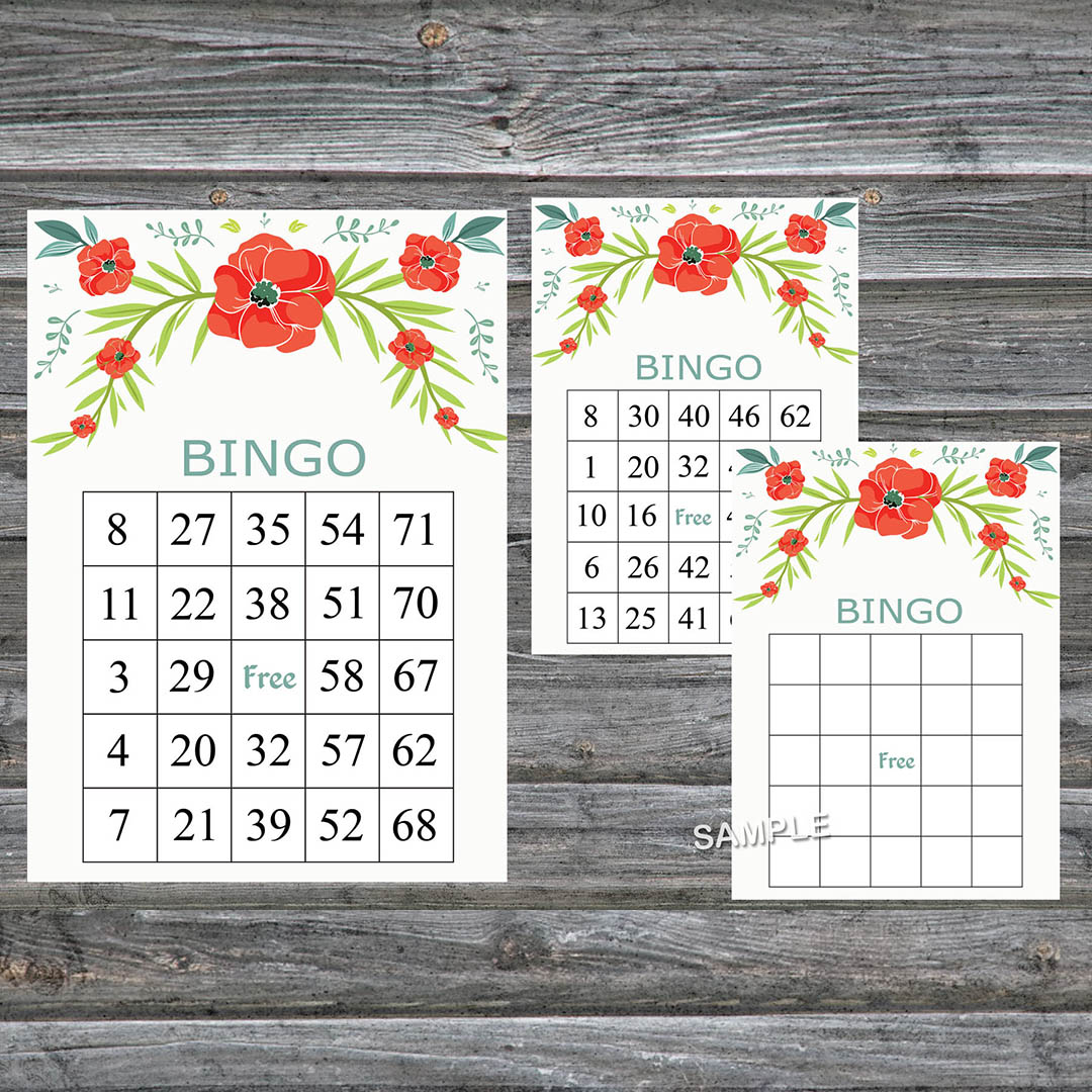 Poppy flowers bingo game card,Floral bingo game card,Floral - Inspire ...