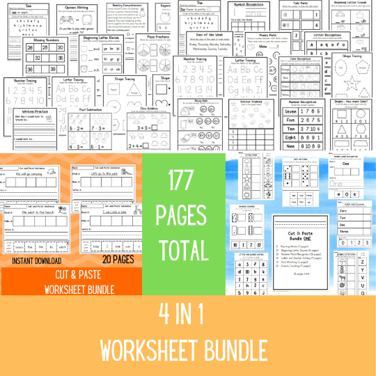 4 IN 1 WORKSHEET BUNDLE | Kindergarten to Grade One Workshee | Inspire ...