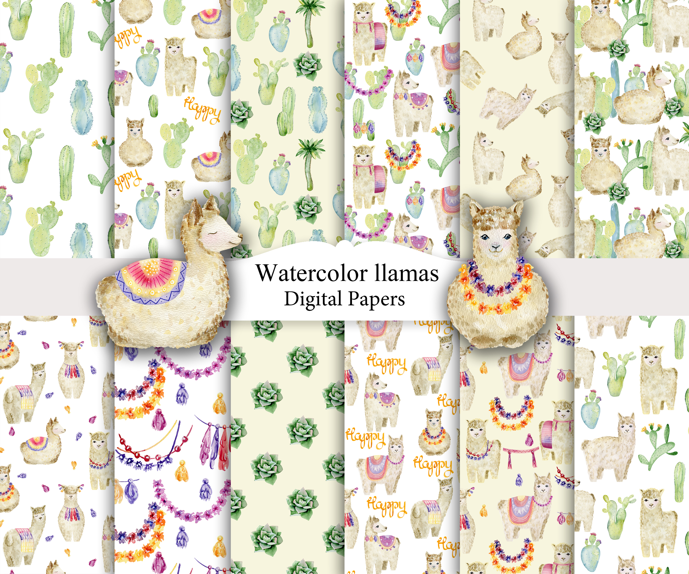 Llama paper, digital paper pack, alpaca seamless patterns, i | Inspire ...