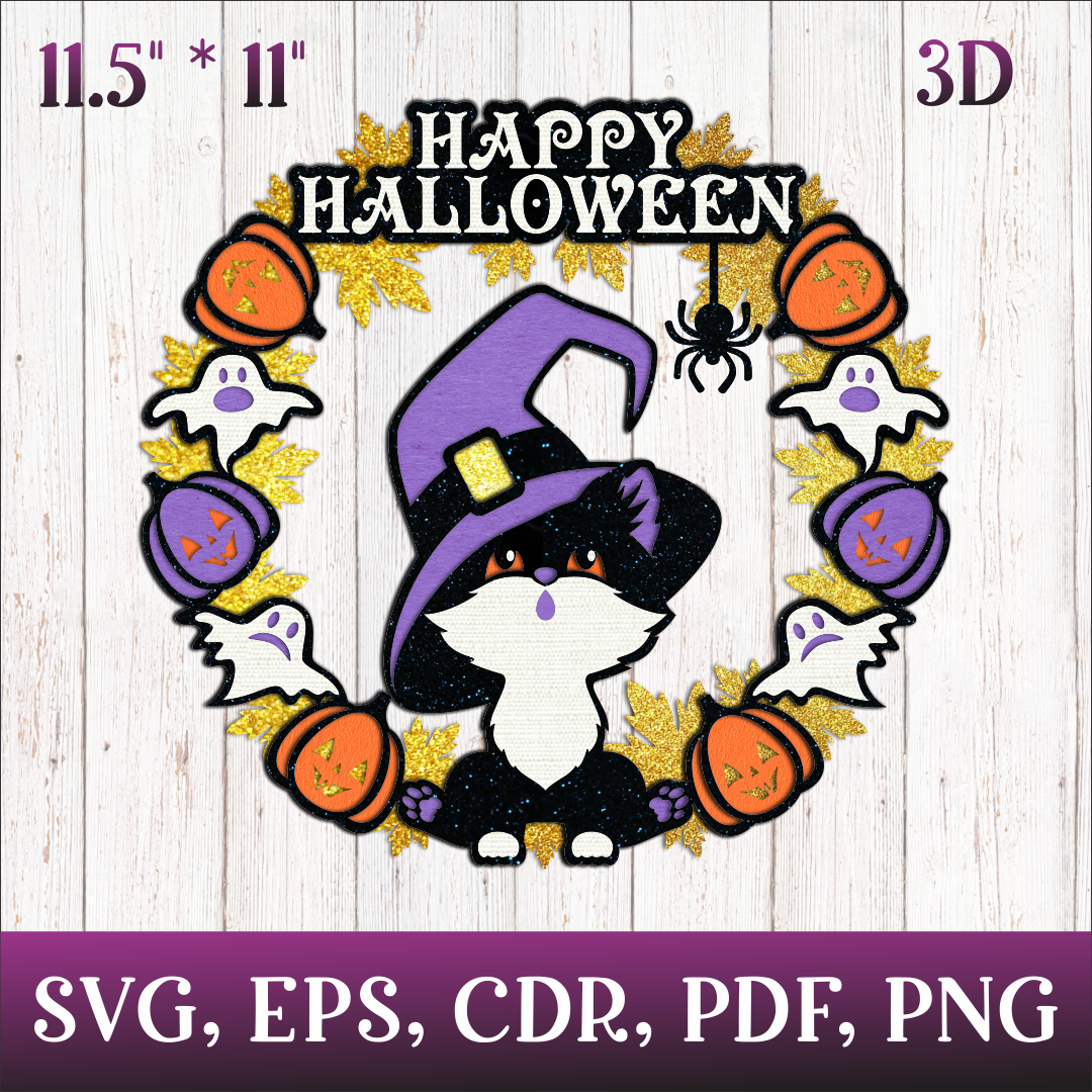 Halloween Door Sign With Black Cat | 3D Layered Design | Inspire Uplift