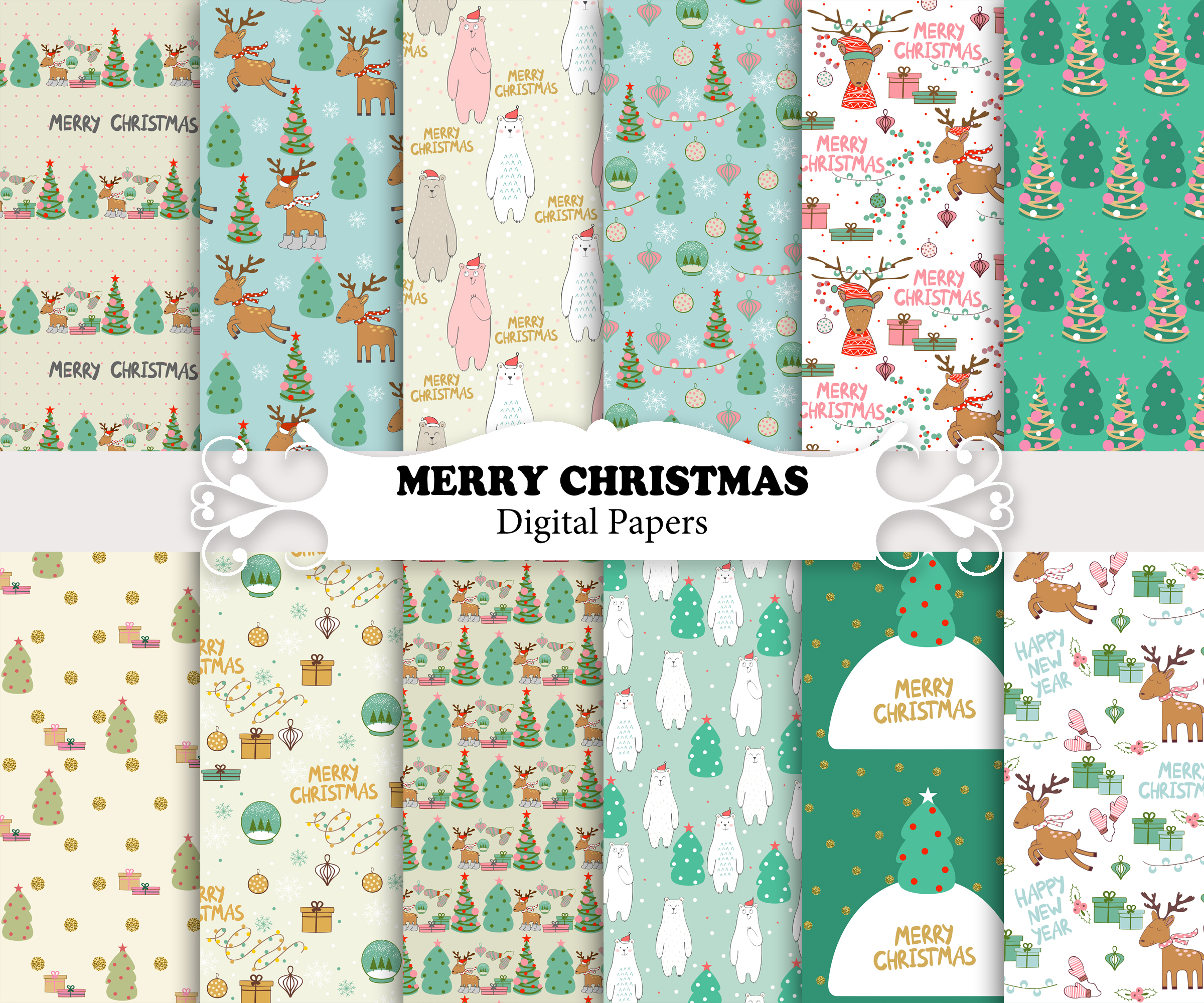 Christmas digital paper pack, christmas scrapbook, christmas | Inspire ...
