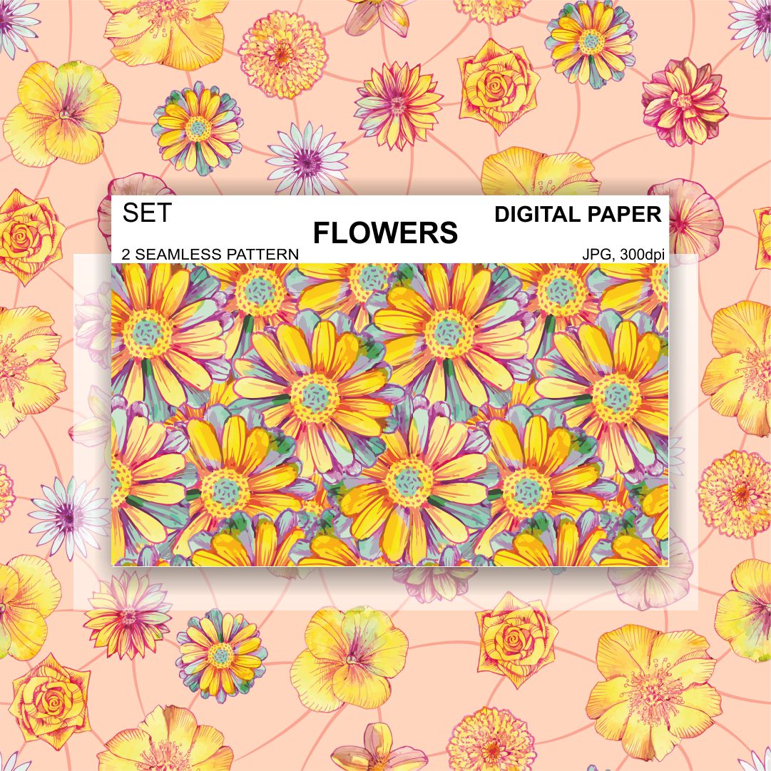 Daisies Flowers Seamless Pattern Colored Wallpaper Digital P | Inspire ...