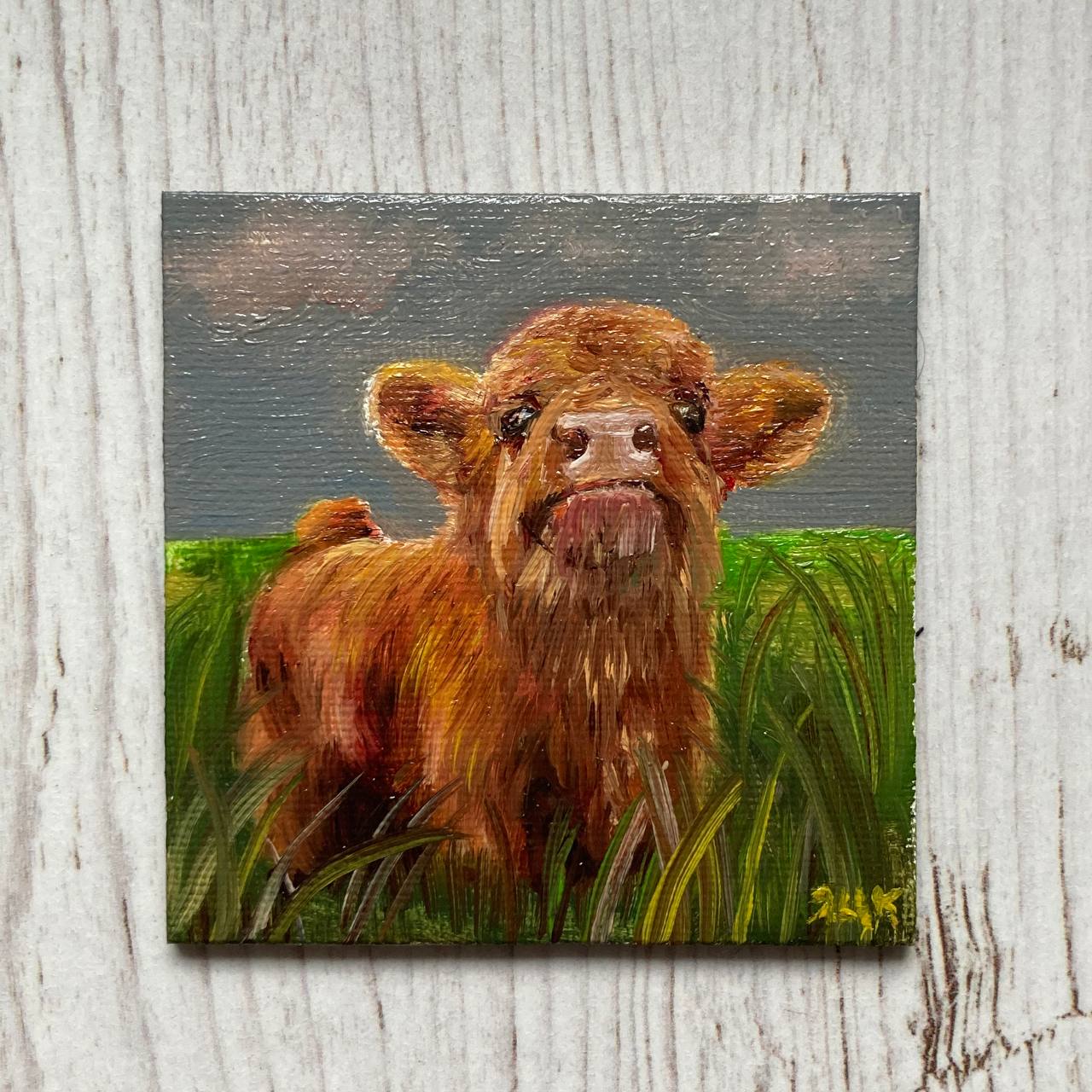 Cow Oil Painting On Canvas Magnet, Original Small Canvas Mag | Inspire ...