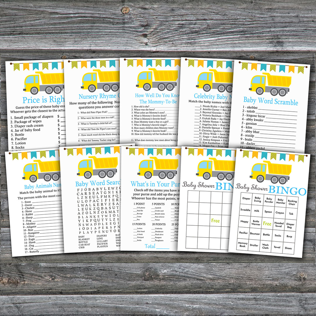 Construction baby shower games bundle,Dump truck Baby Shower | Inspire ...