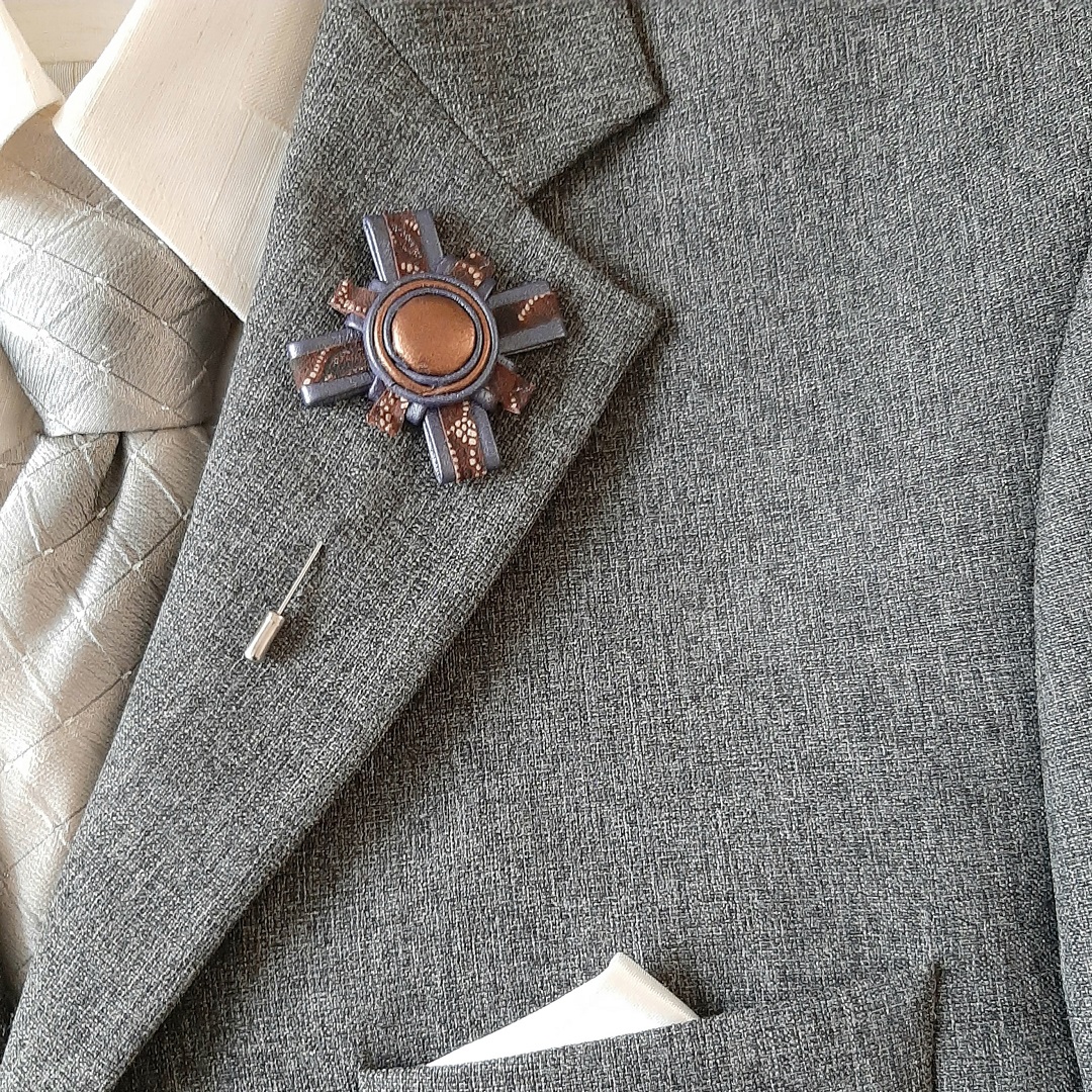 Medal men's lapel pin Leather boutonniere for him 3rd annive | Inspire ...