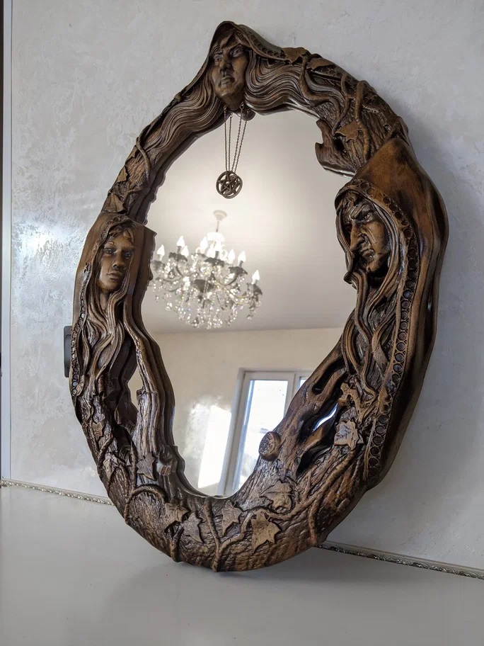 Magic mirror Scrying Mirror, Wall Mirror Carved On Wood, Wit | Inspire ...