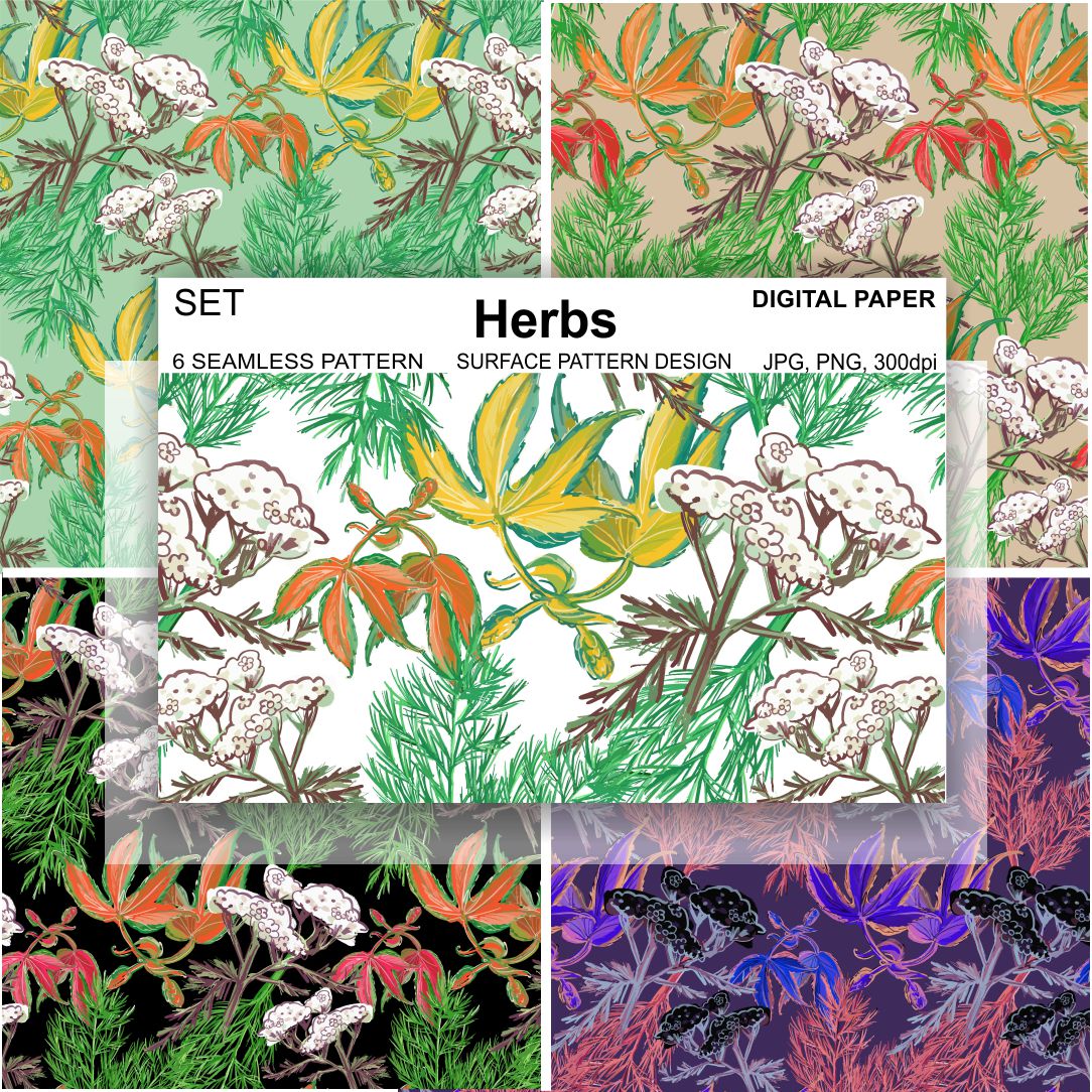 Seamless Pattern Herbs Wallpaper Yarrow Digital Paper Dill S - Inspire ...