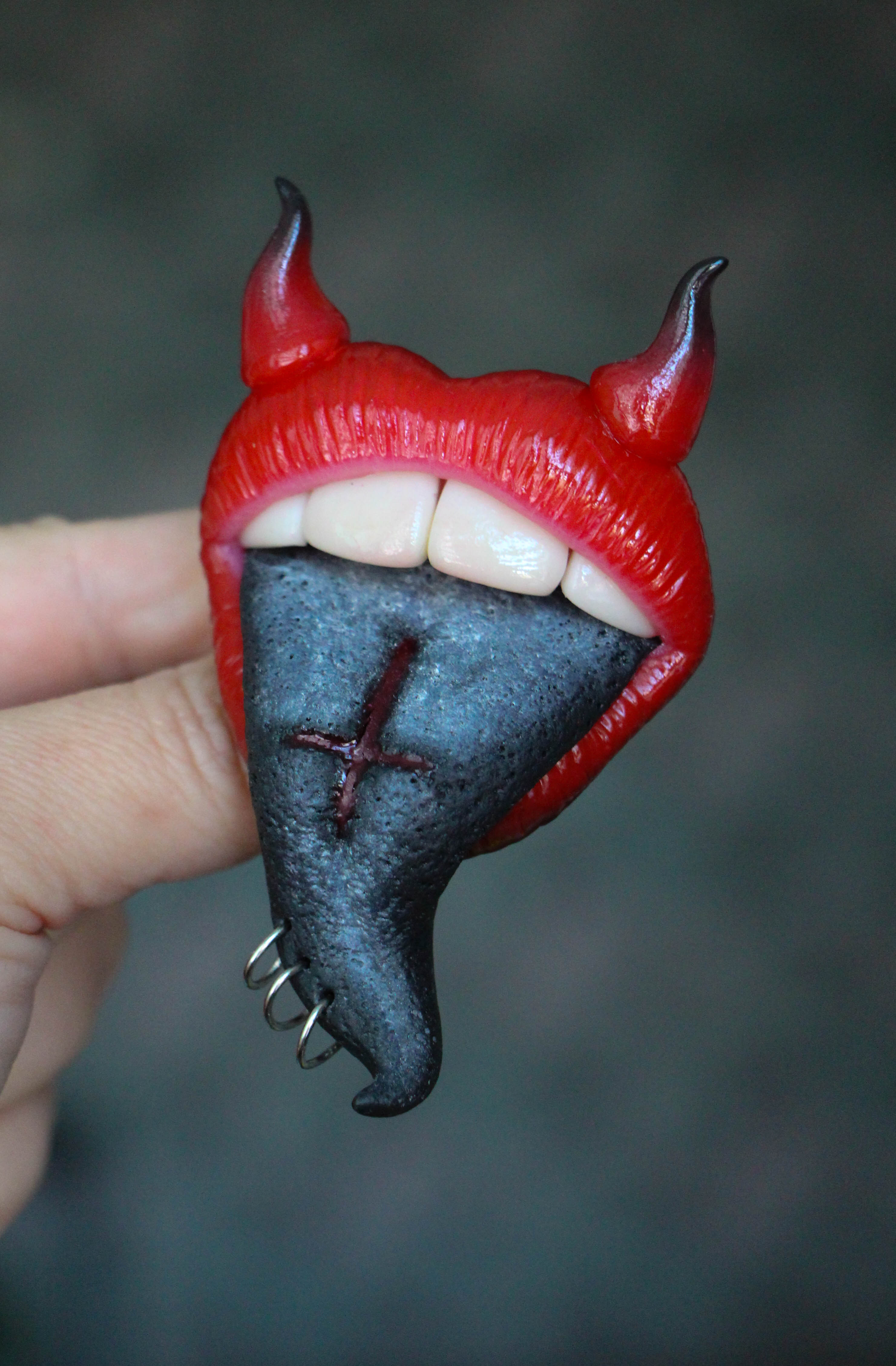 Black Red Devil Lips brooch, Creepy brooch, Gothic jewelry - Inspire Uplift