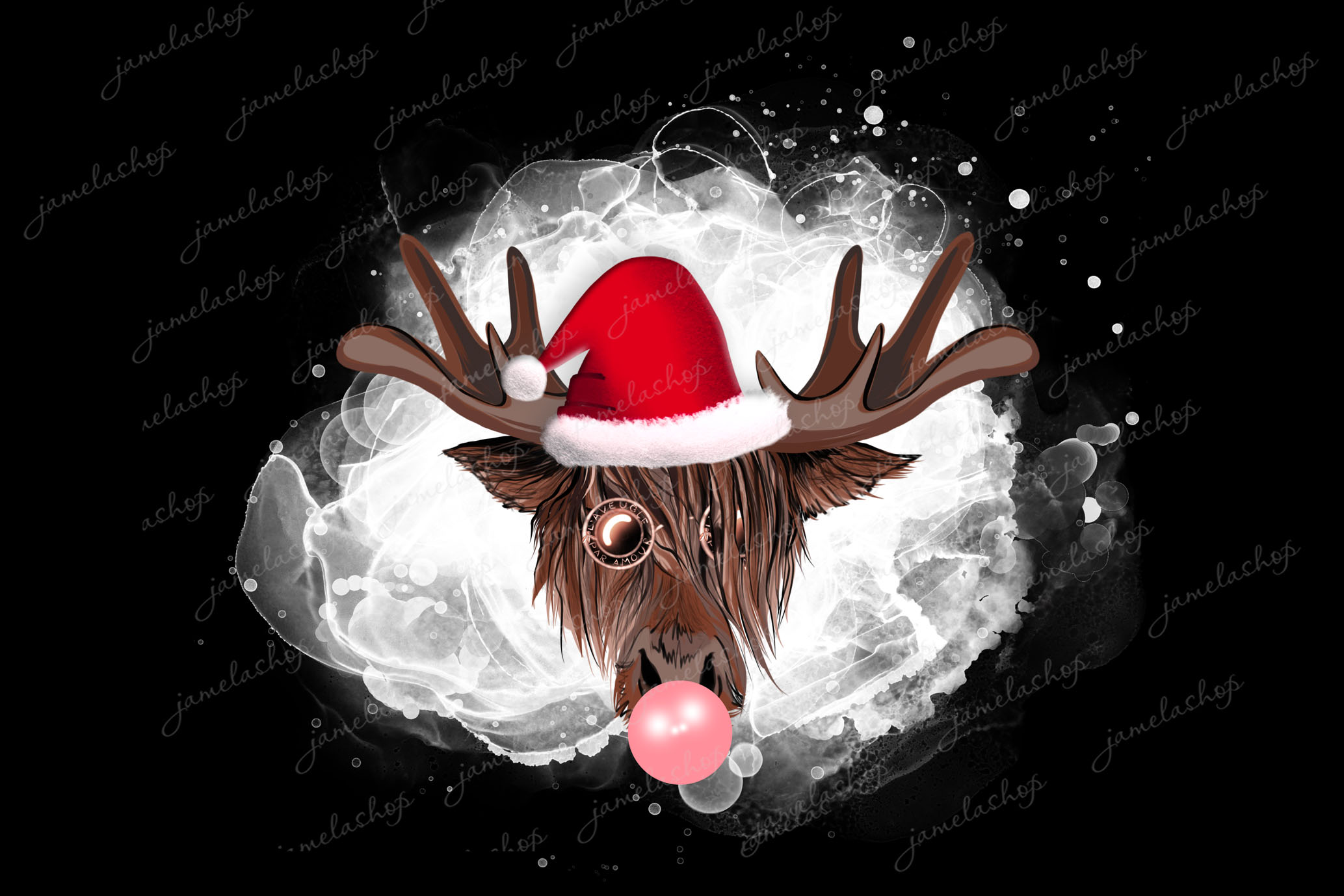 Moose Santa hat with bubble gum PNG Christmas deer with red | Inspire ...
