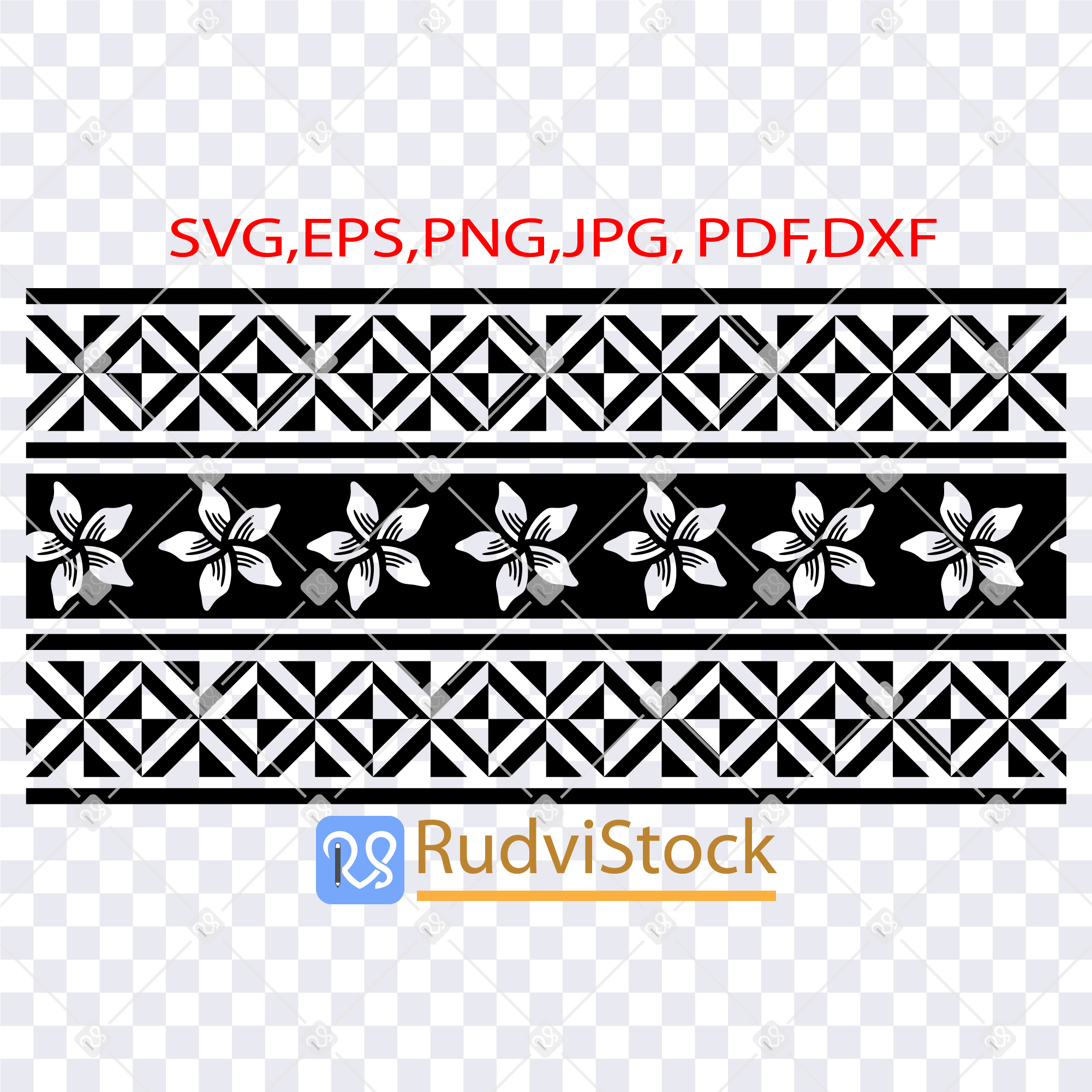 Tongan flowers pattern tribal seamless border - Inspire Uplift