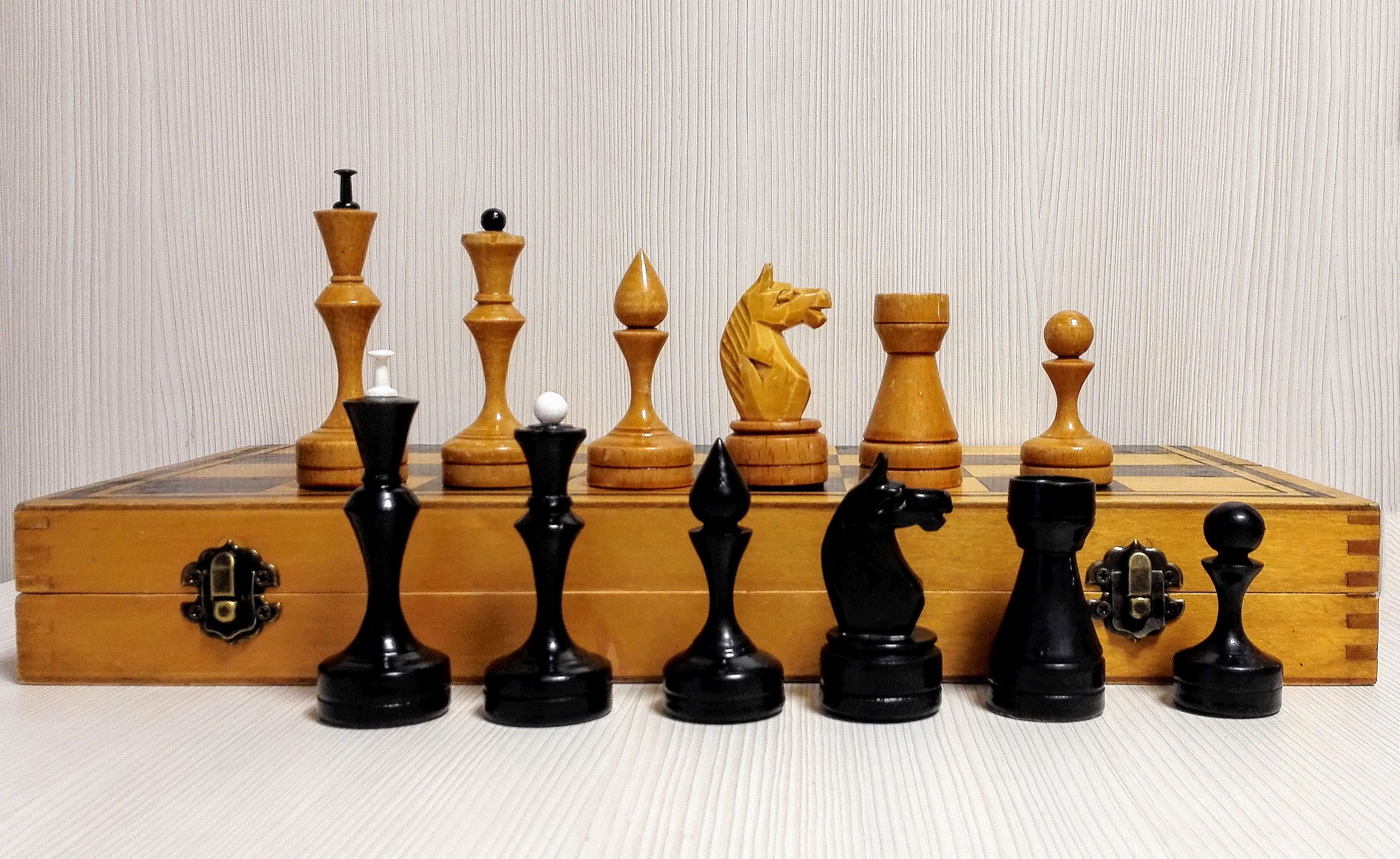 Large Vintage Soviet Wooden Chess. Antique Russian chess - Inspire Uplift