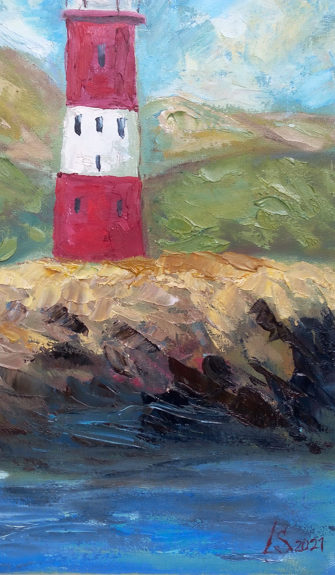 Seascape Painting Lighthouse Artwork Landscape Wall Art Orig - Inspire ...