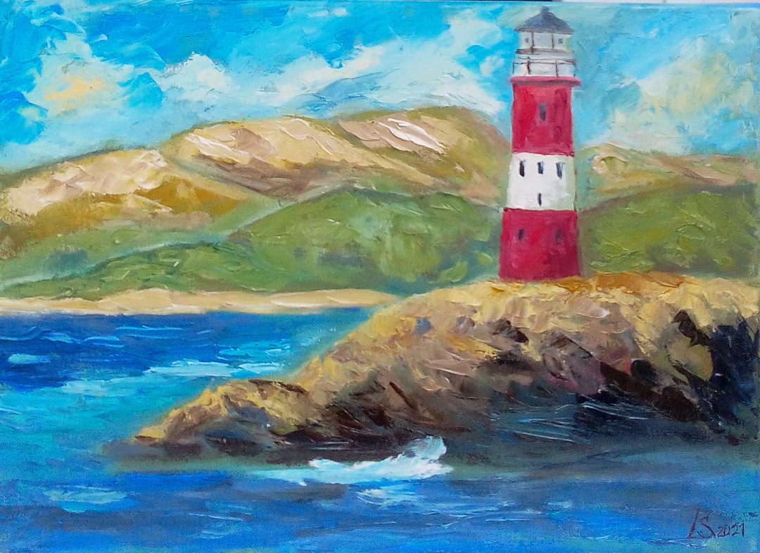 Seascape Painting Lighthouse Artwork Landscape Wall Art Orig | Inspire ...