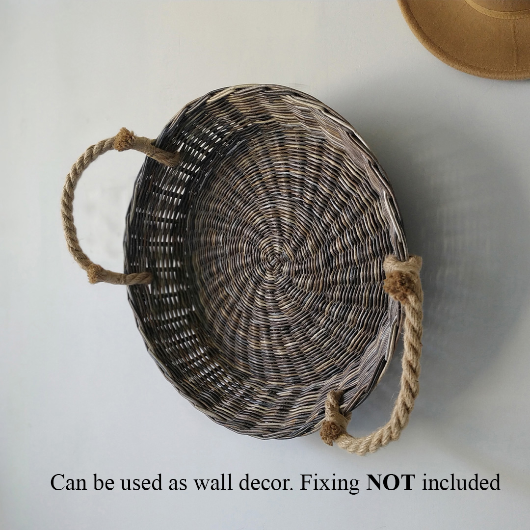Round woven tray with handles. Large wicker serving tray. - Inspire Uplift