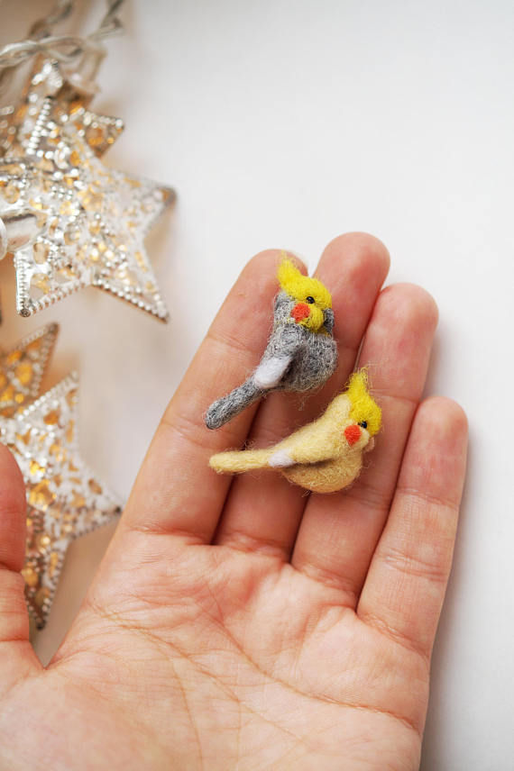 A pair of tiny needle felted cockatiels | Inspire Uplift