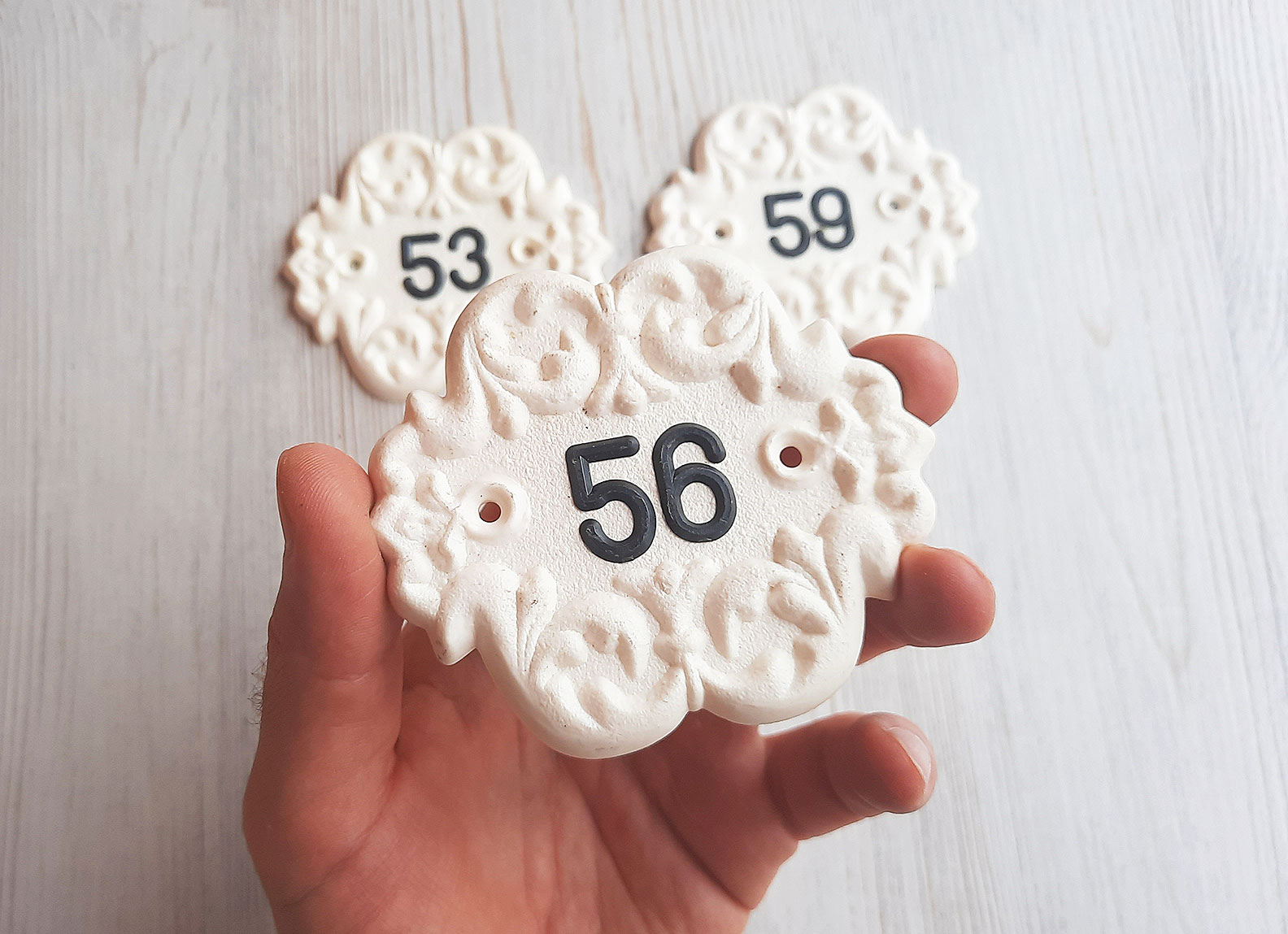 White black 56 address number sign decorative | Inspire Uplift