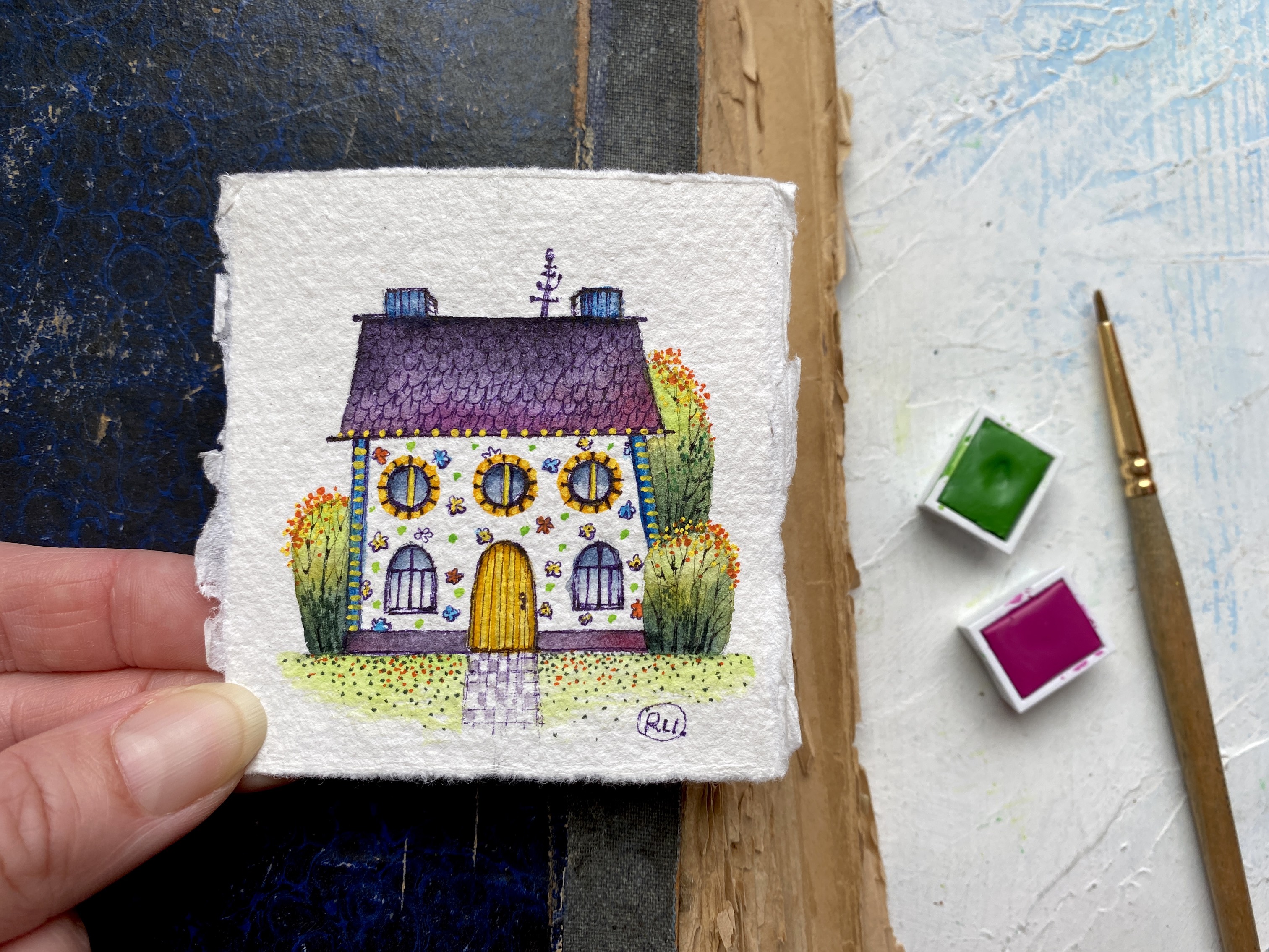 Garden house painting Original art Small watercolor Mini art - Inspire ...