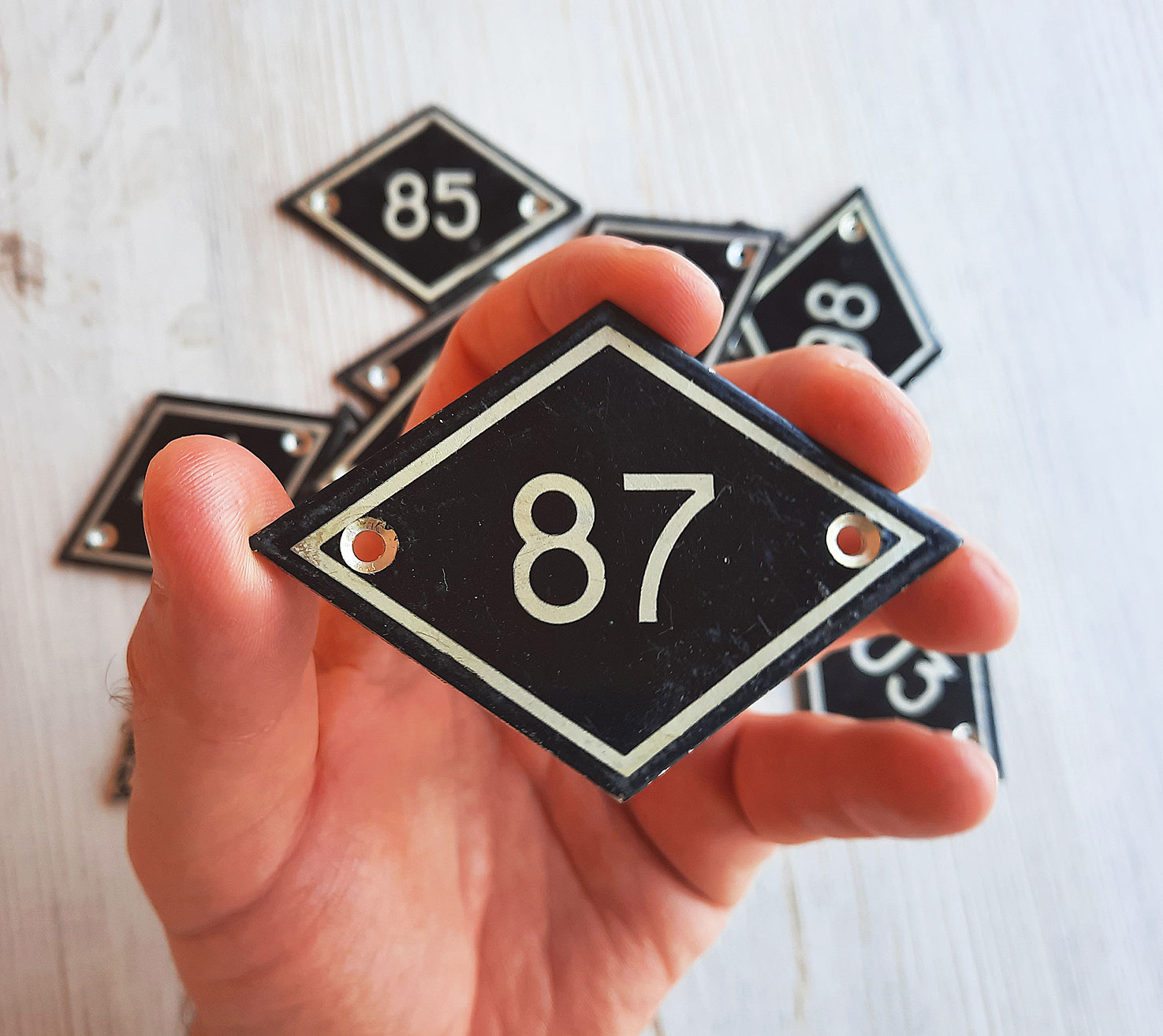 Black number sign 87 small rhomb metal plate | Inspire Uplift