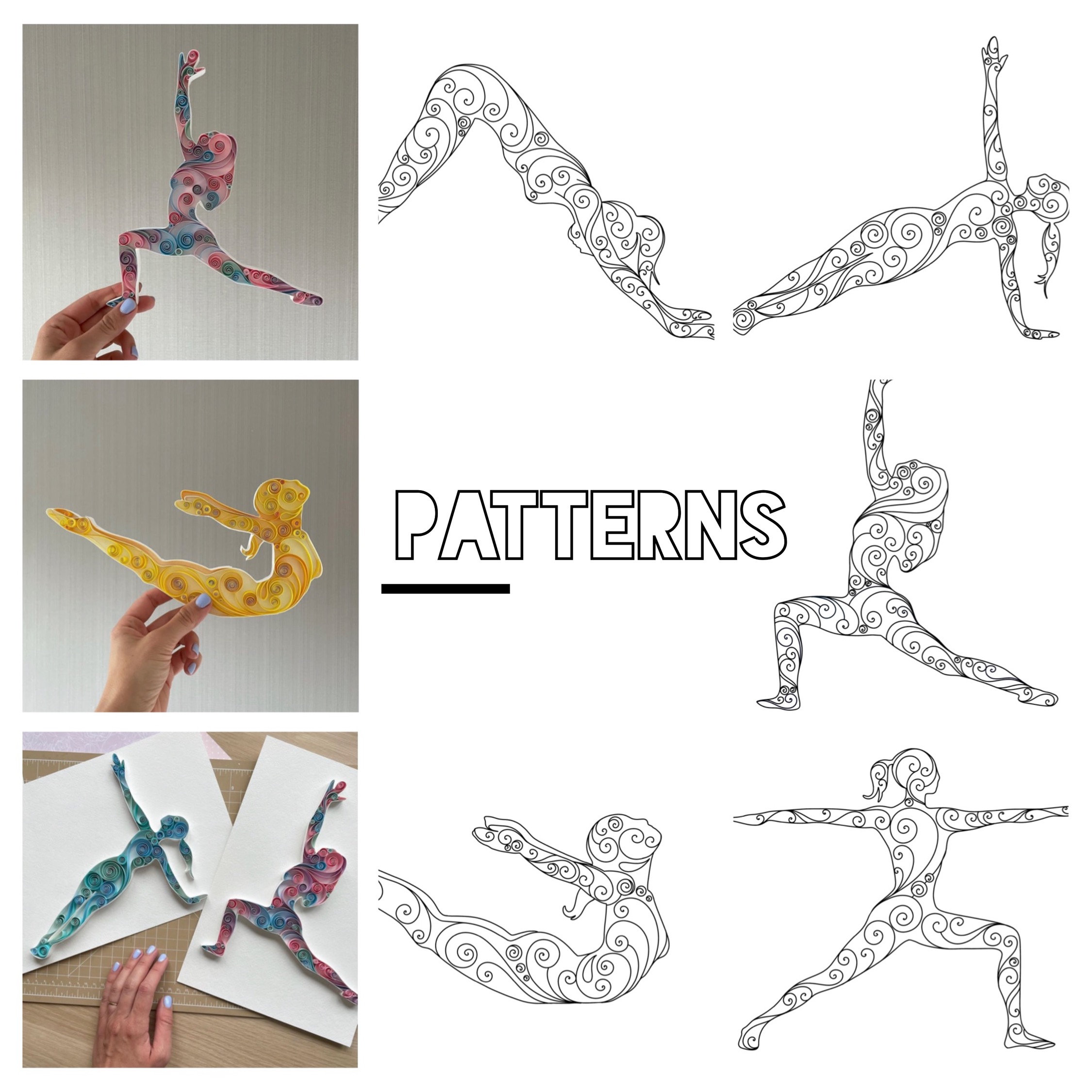 Set of patterns for Quilling - Yoga templates - Asana | Inspire Uplift