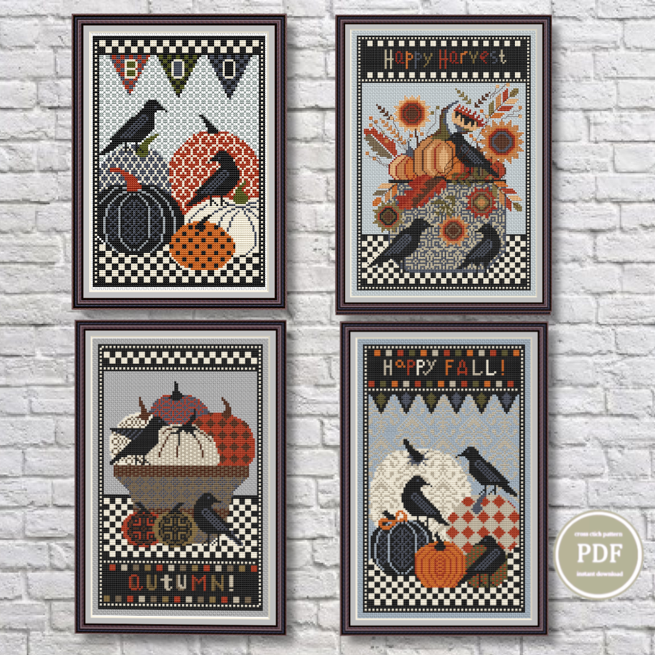 Cross Stitch Set of 4 Pattern Autumn Harvest Sunflowers - Inspire Uplift