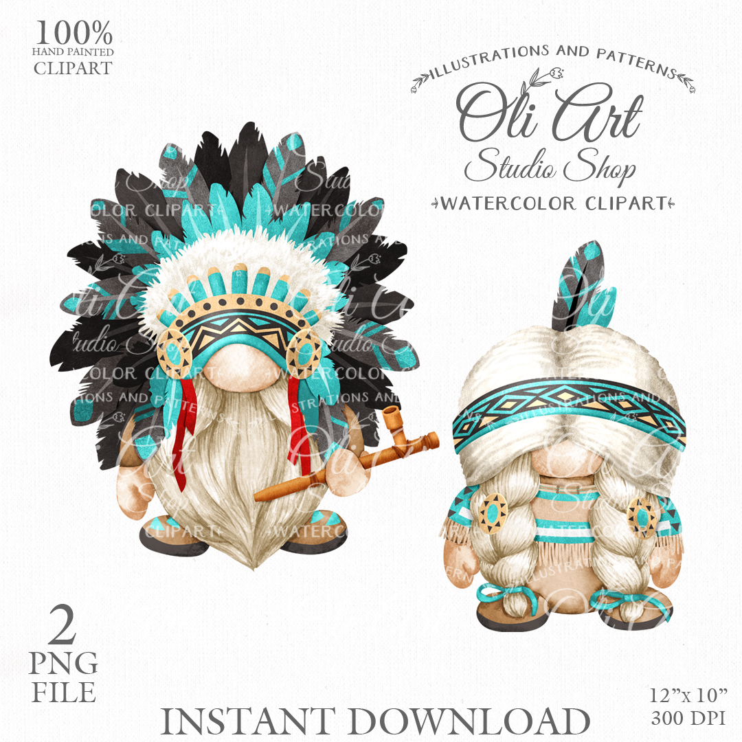Tribal Gnome Clip Art. Feather Headpiece. Hand Drawn Graphic - Inspire ...