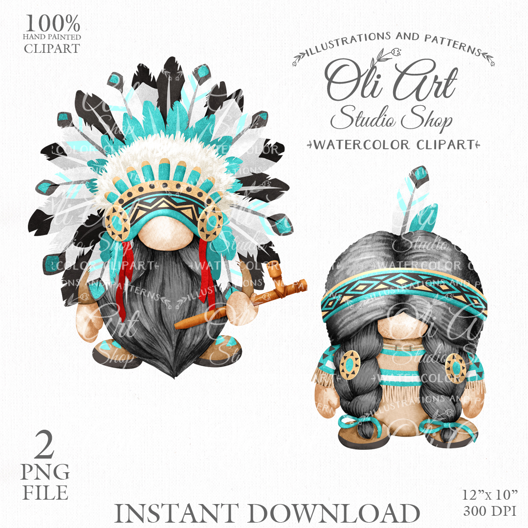 Tribal Gnome Clip Art. Feather Headpiece. Hand Drawn Graphic | Inspire ...