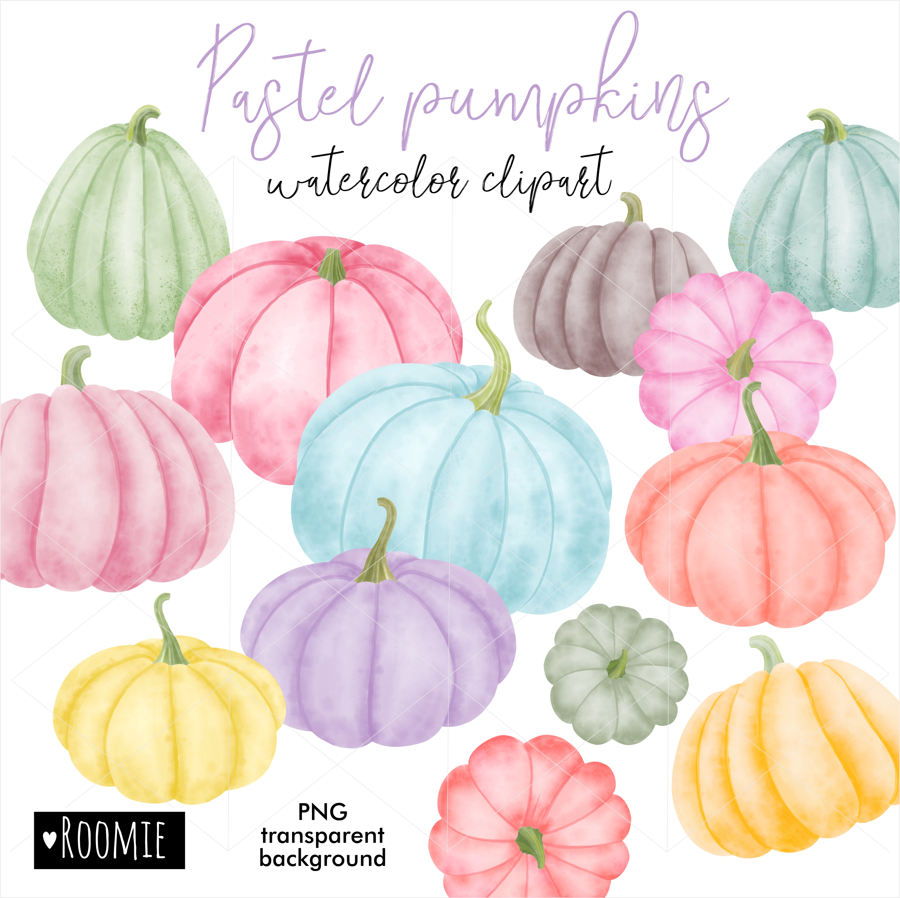 Watercolor Pastel pumpkins PNG clipart, Halloween wreath, Fa | Inspire ...