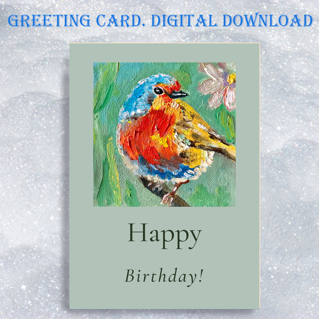 Digital Download, Bird Birthday card, Robin Digital Greeting | Inspire ...
