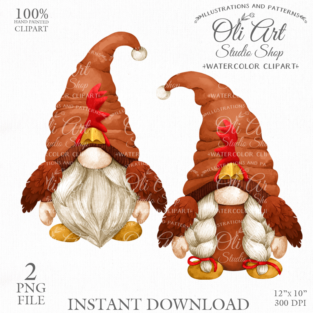 Chicken Gnome. Hand painted clipart. Cute Characters, Hand D - Inspire ...