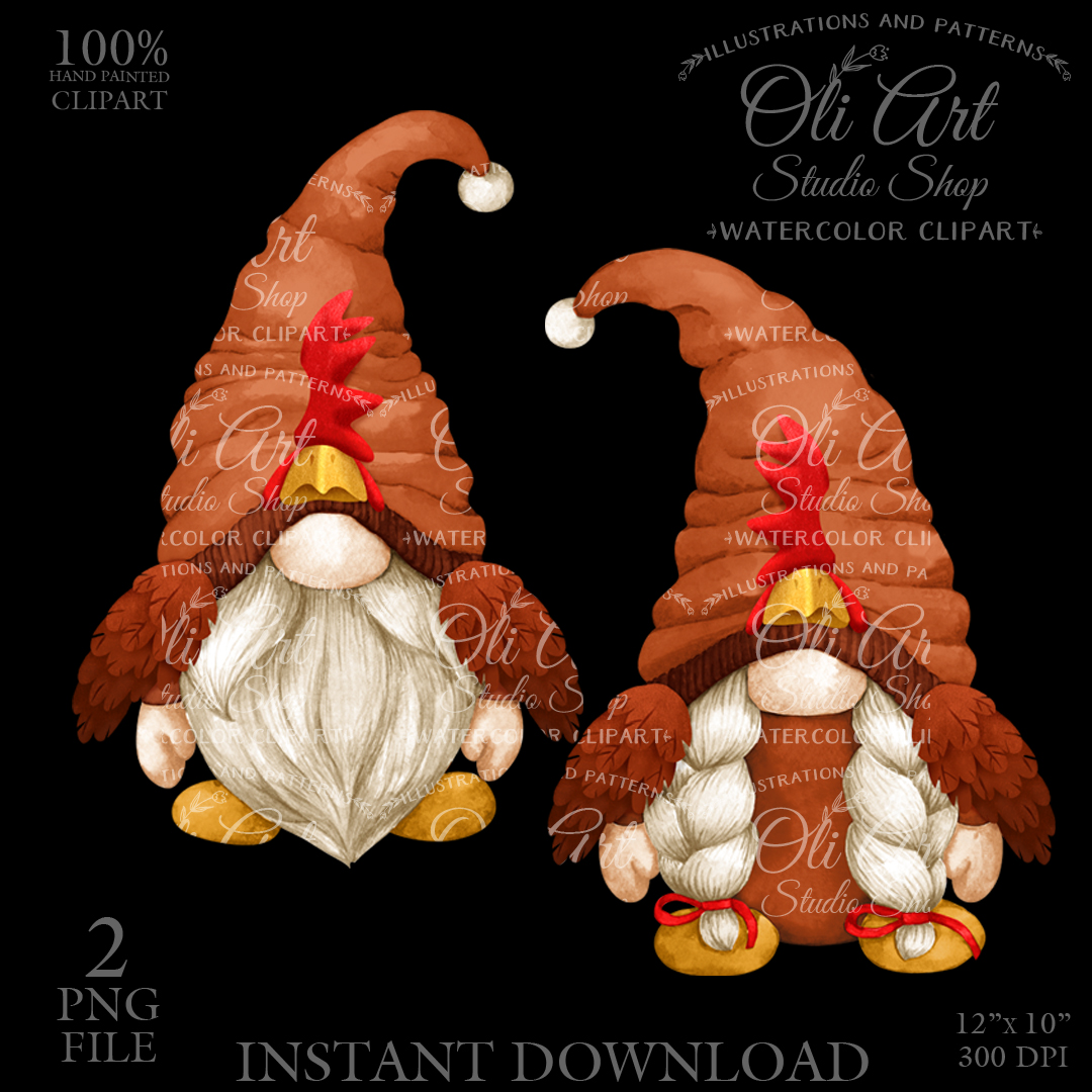 Chicken Gnome. Hand painted clipart. Cute Characters, Hand D - Inspire ...