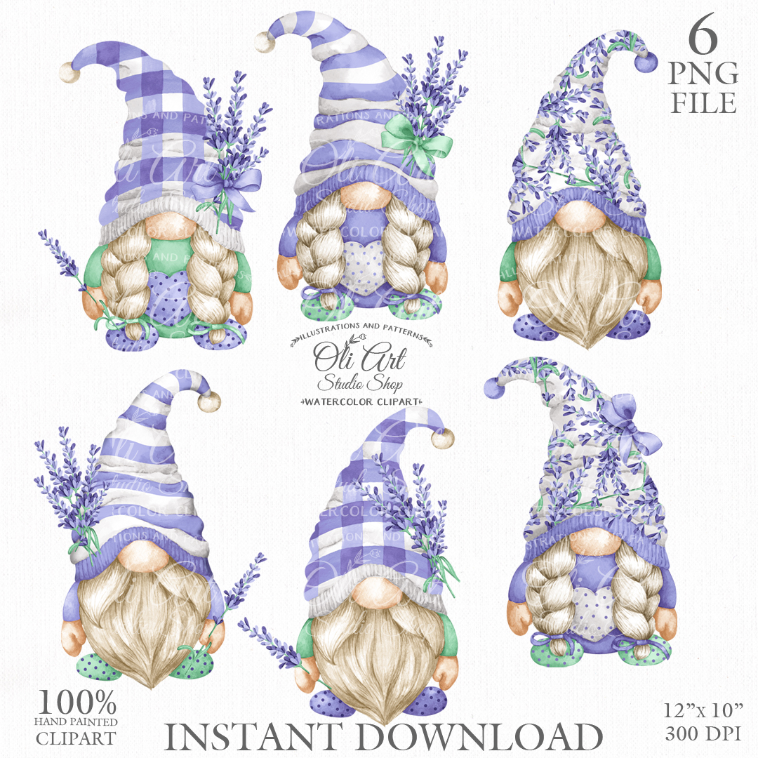 Lavender Gnome. Hand painted clipart. Cute Characters, Hand - Inspire ...