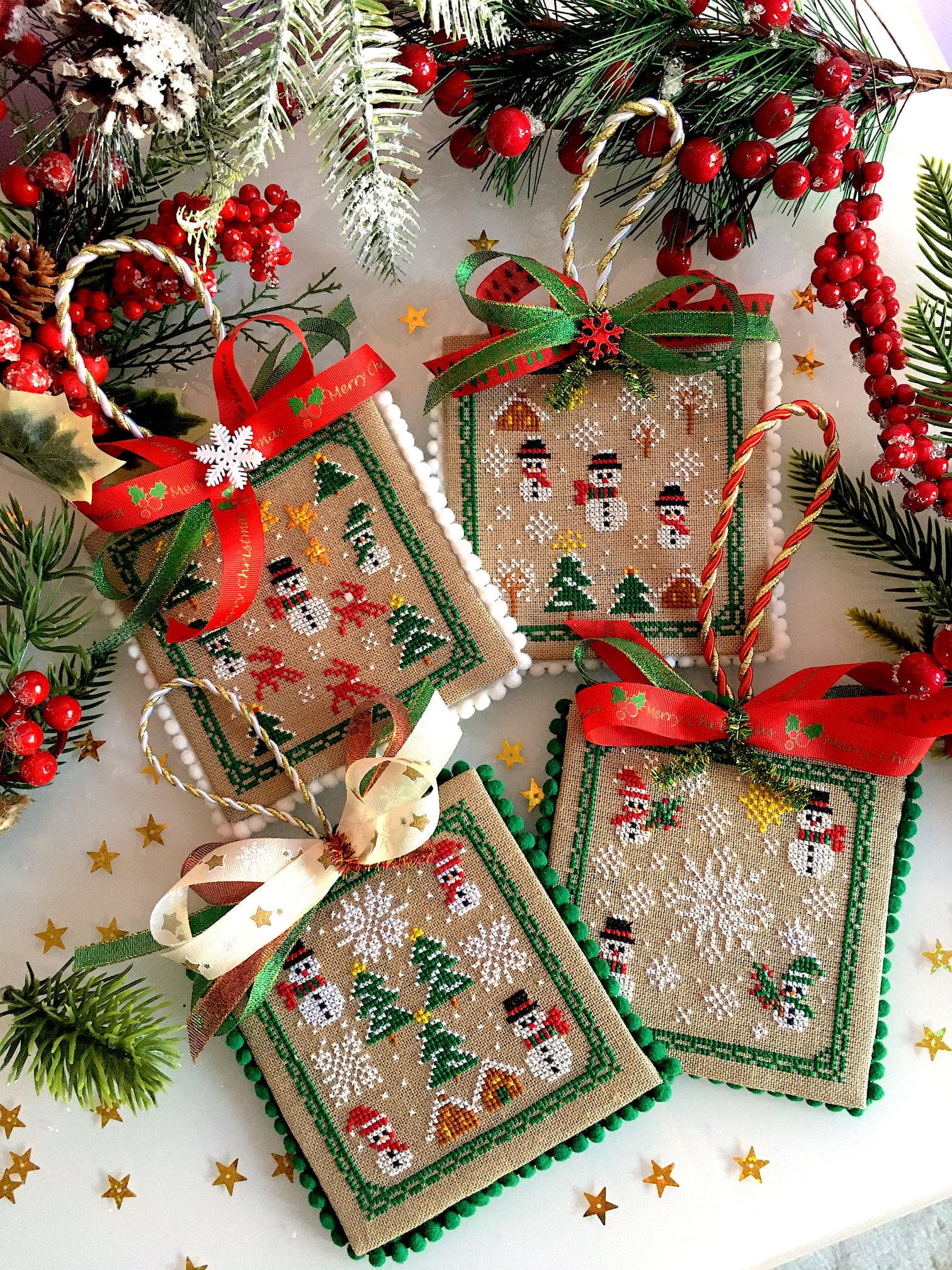 Set of 4 Snowmen Ornaments cross stitch pattern, Christmas O | Inspire ...