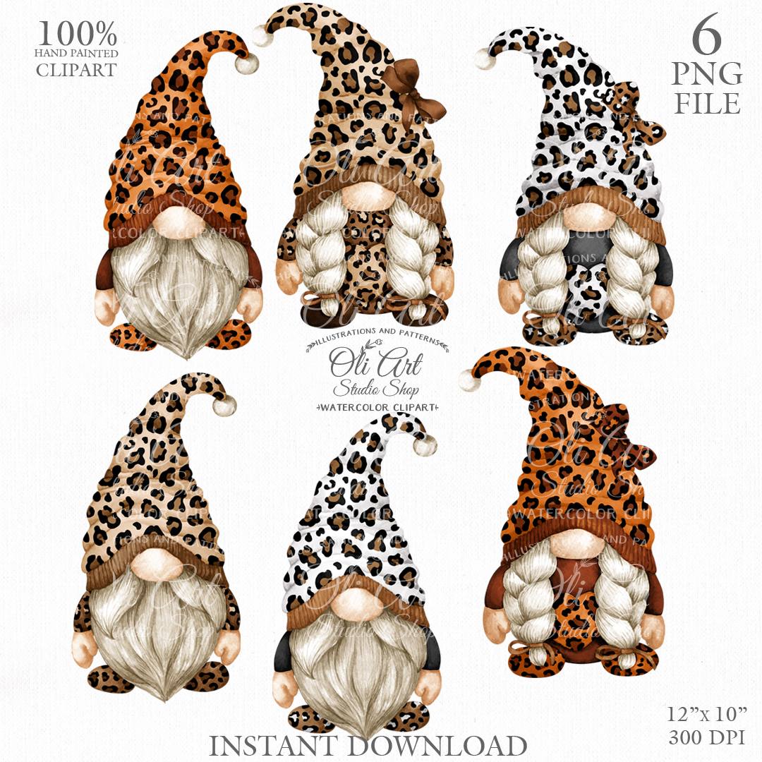 Leopard Gnome. Hand painted clipart. Cute Characters, Hand D | Inspire ...
