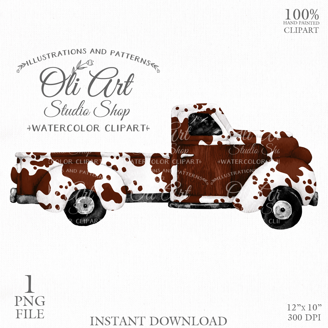 Truck, Cow print. Hand painted clipart. Hand Drawn graphics. - Inspire ...