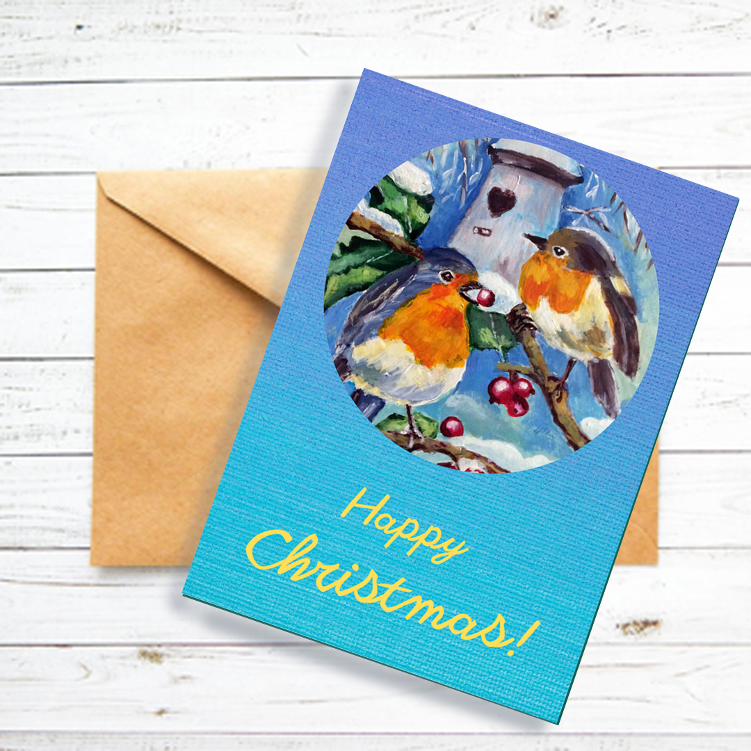 Happy Christmas Card, Digital downloar, Robin bird greeting - Inspire ...