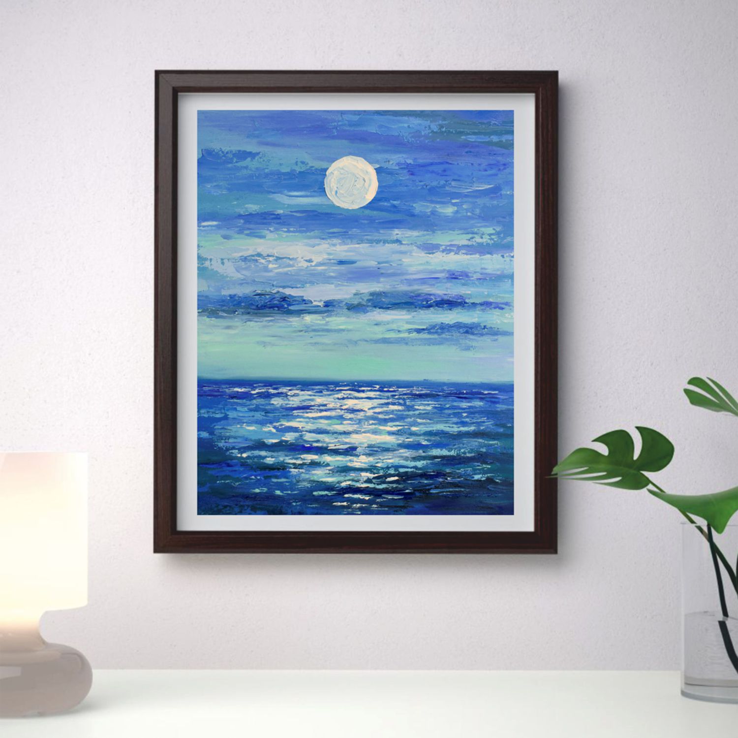 Seascape painting original art moonlit night artwork ocean o - Inspire ...
