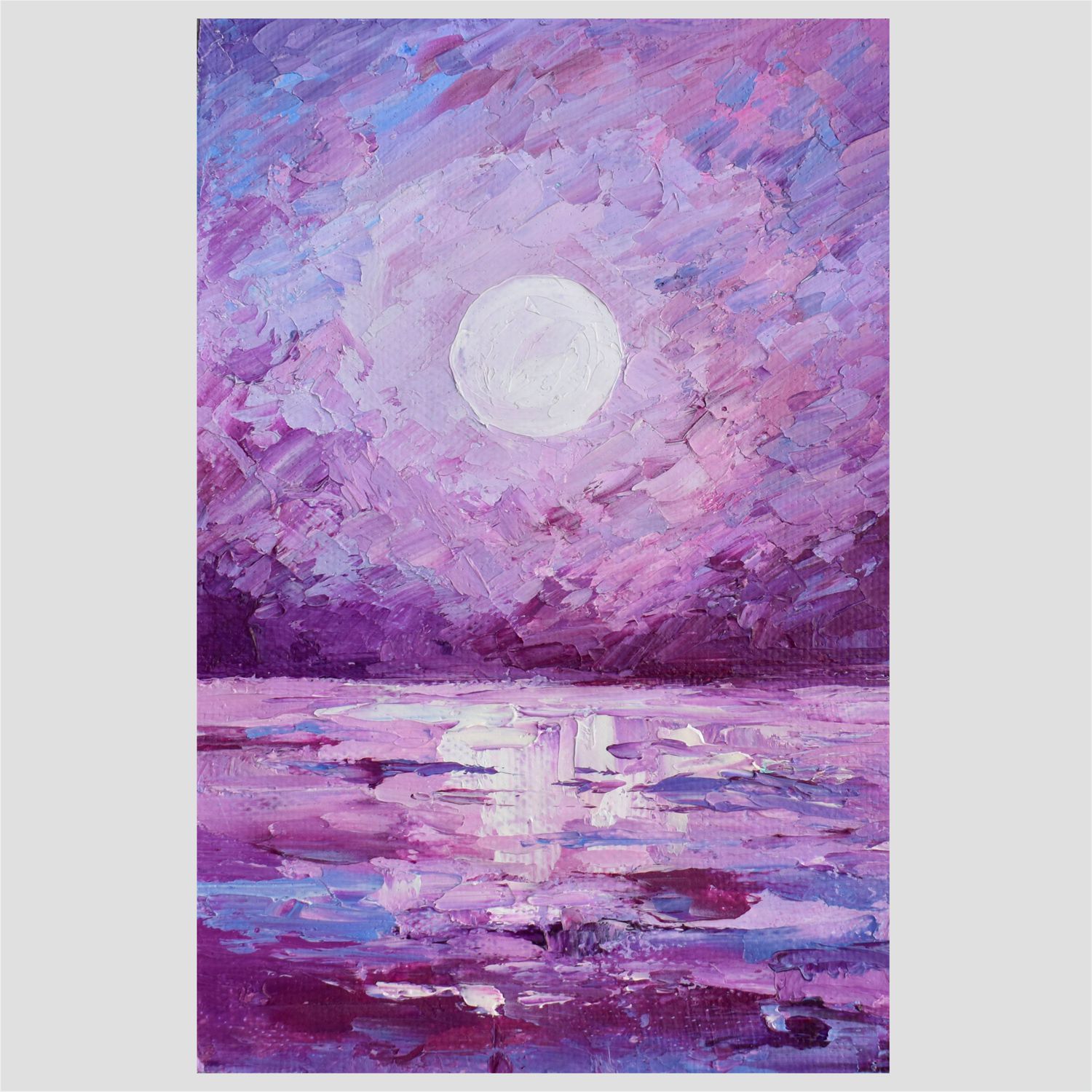 Seascape Original Painting Ocean Wall Art Full Moon Night Oi Inspire