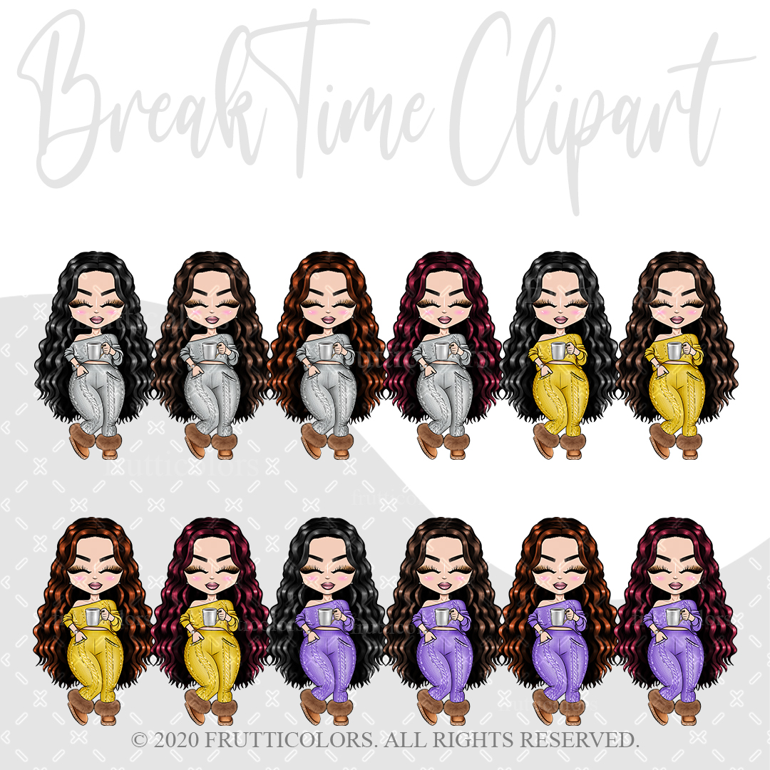 Break Time Clipart - Cute Digital Stickers - 48 PNG - Inspire Uplift