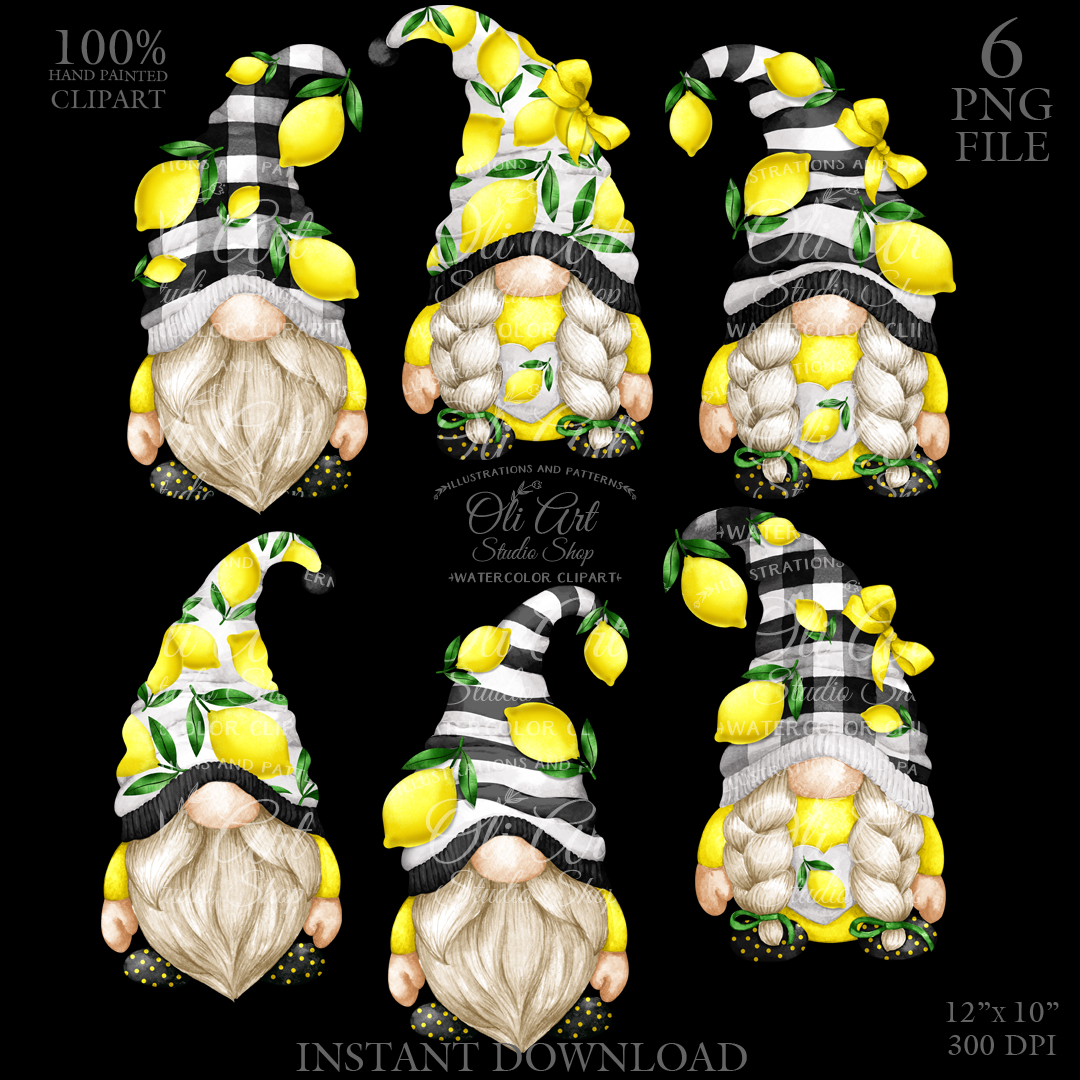 Lemons Gnomes Clip Art. Hand painted clipart. Cute Character - Inspire ...