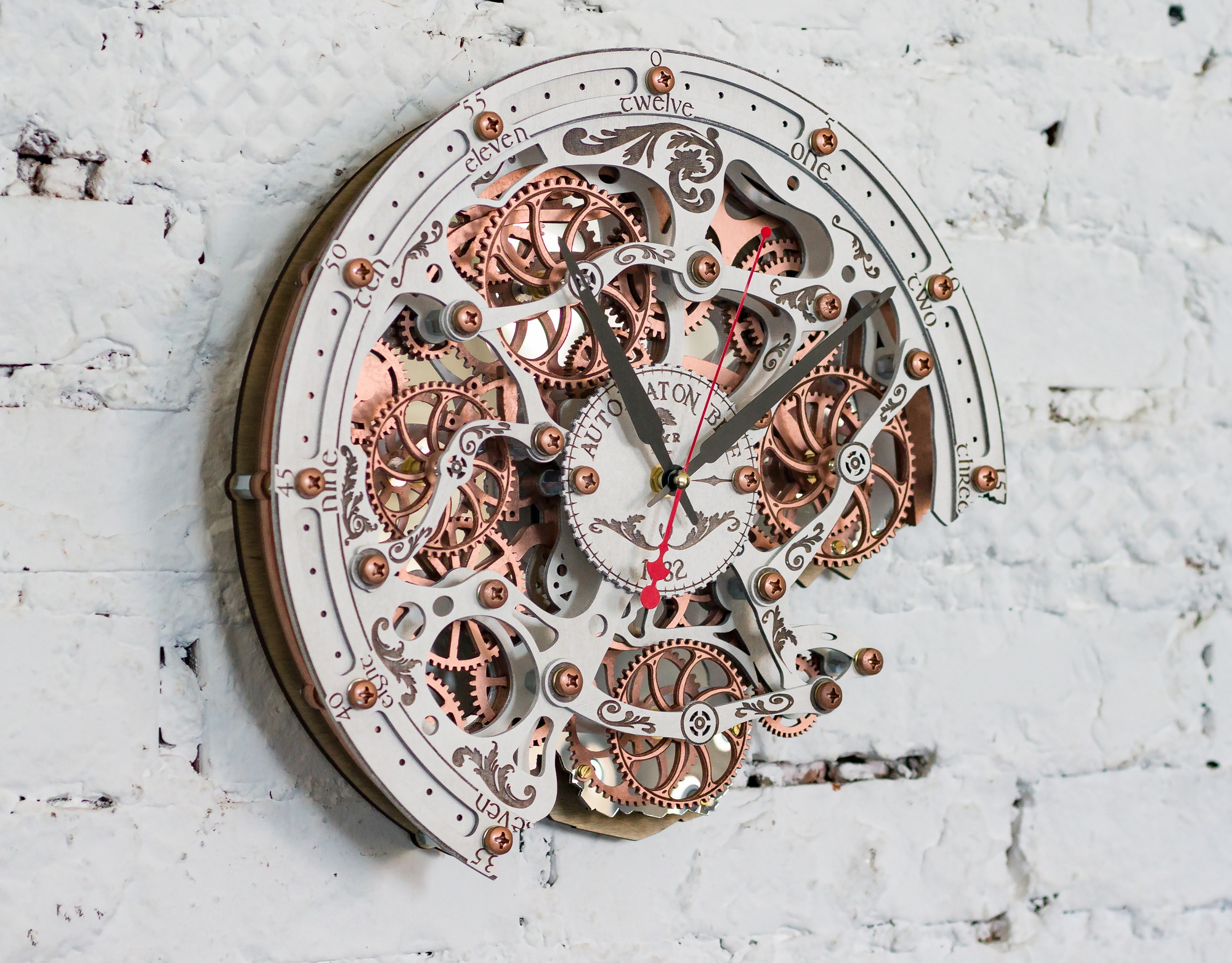 Automaton Bite Silent Moving Gears Wall Clock 1682 Magic Whi - Inspire ...