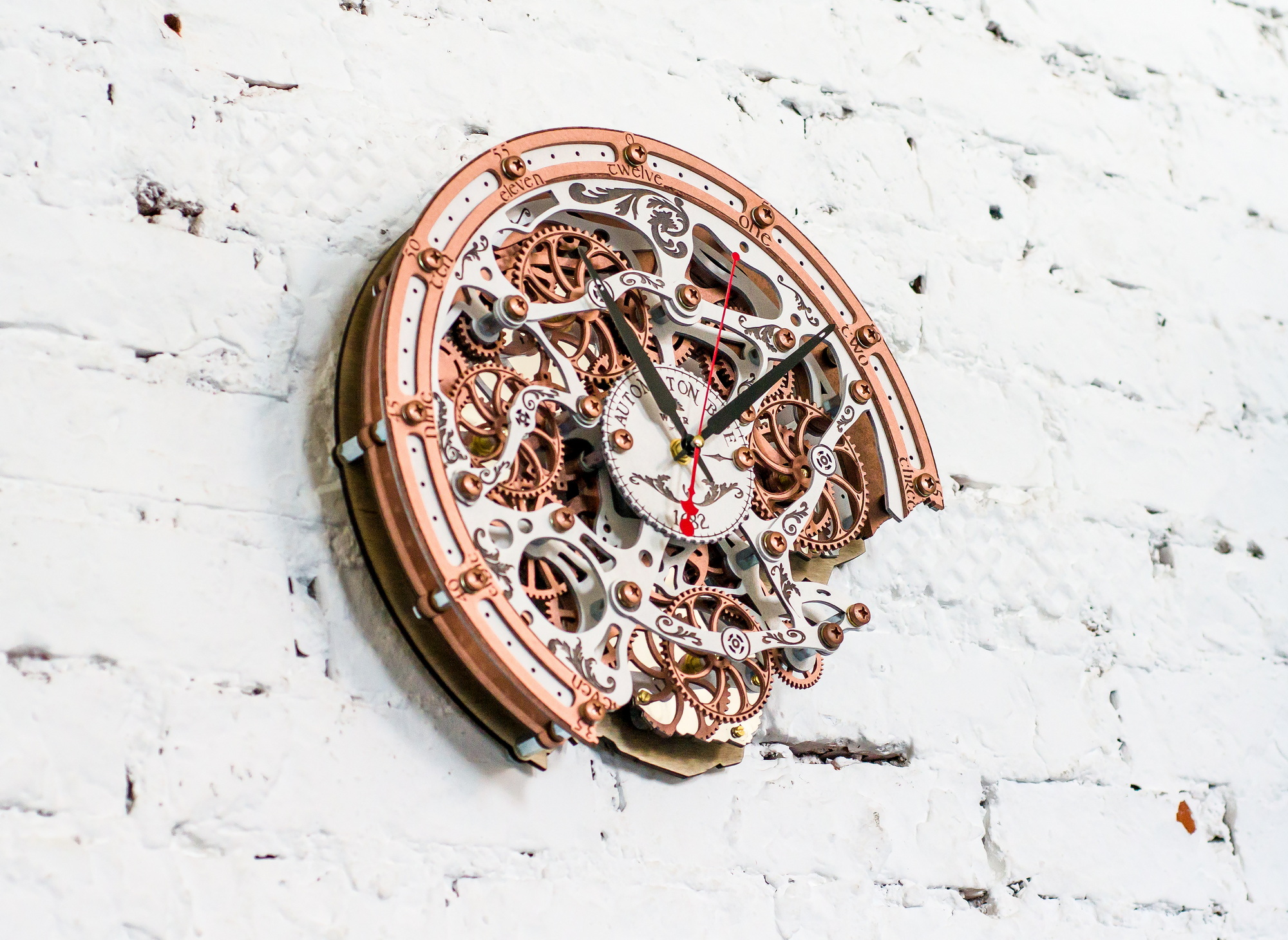 Automaton Bite Silent Moving Gears Wall Clock 1682 White Coo - Inspire ...