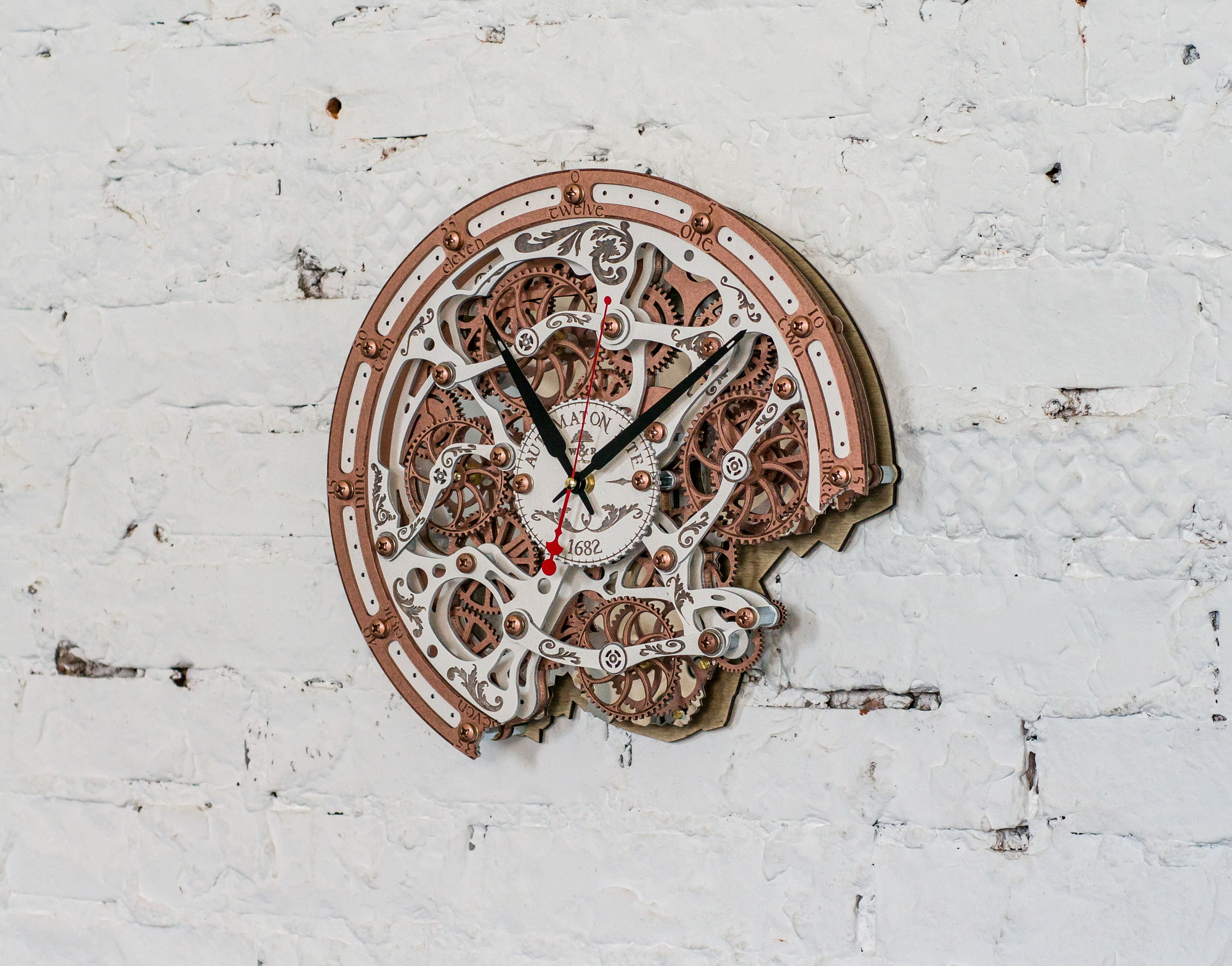 Automaton Bite Silent Moving Gears Wall Clock 1682 White Coo - Inspire ...