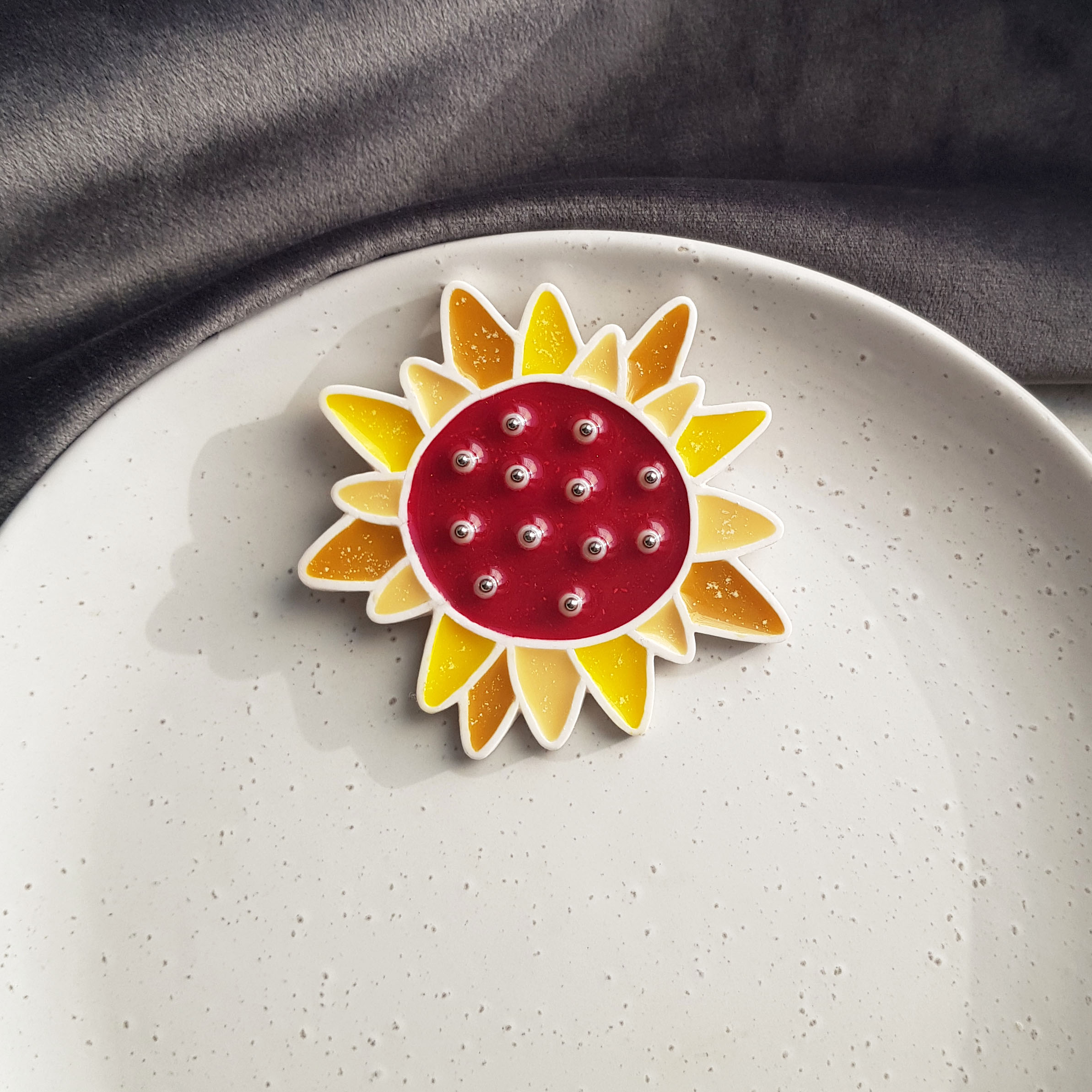 Statement flower brooch, Red and yellow pin, Polymer clay an | Inspire ...