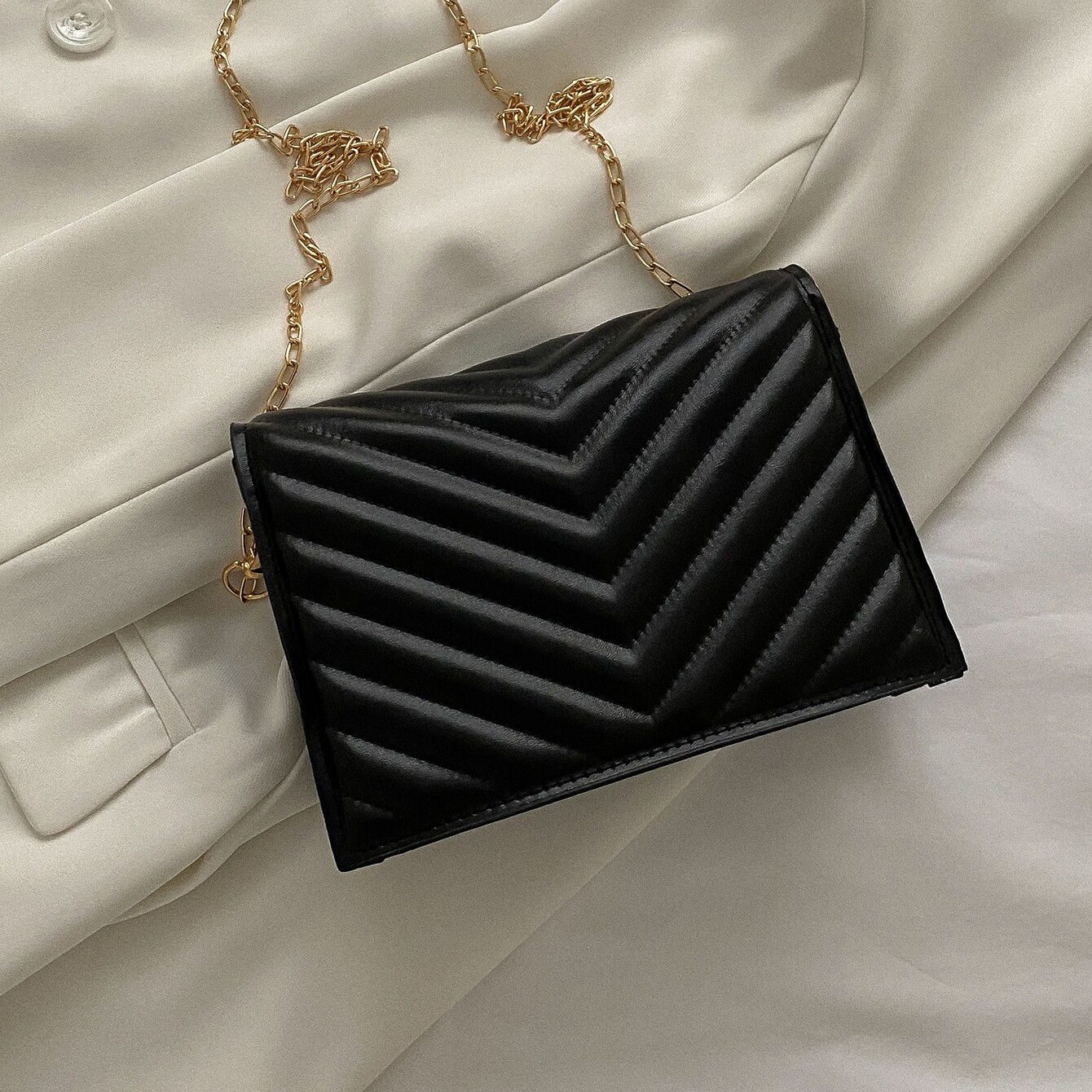 Womens Mini Chevron Flap Chain Crossbody Bag - Inspire Uplift