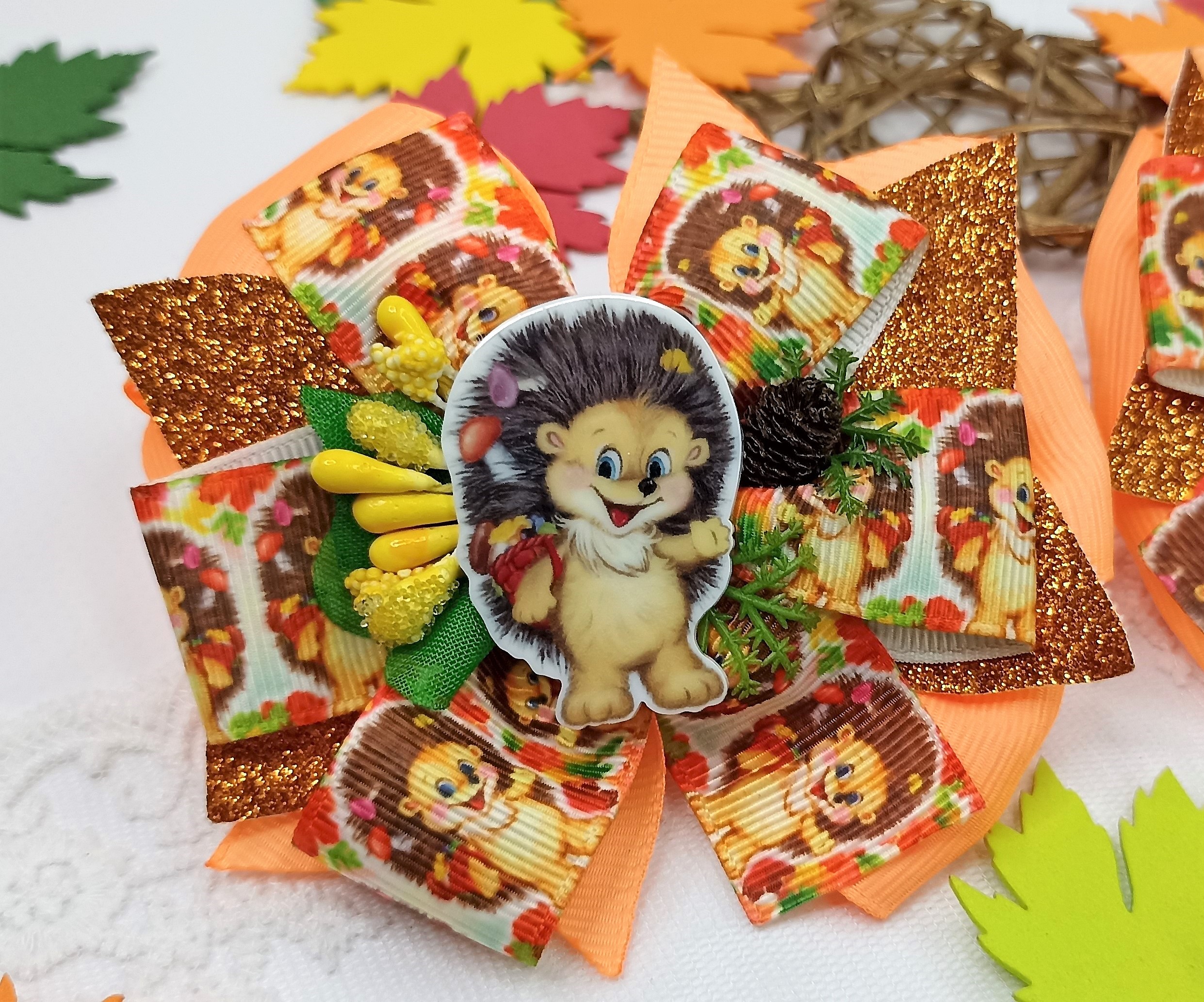 autumn hair bows clips, animal hair bows, hedgehog hair bows | Inspire ...
